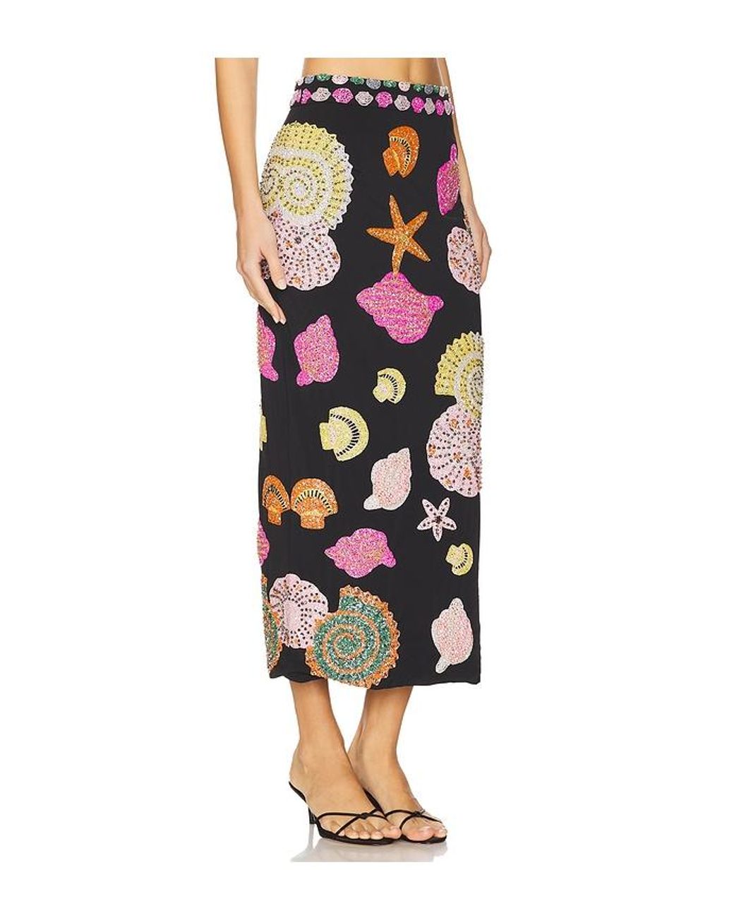 Oceanus New York Hand Embellished Midi Skirt in Black | Lyst