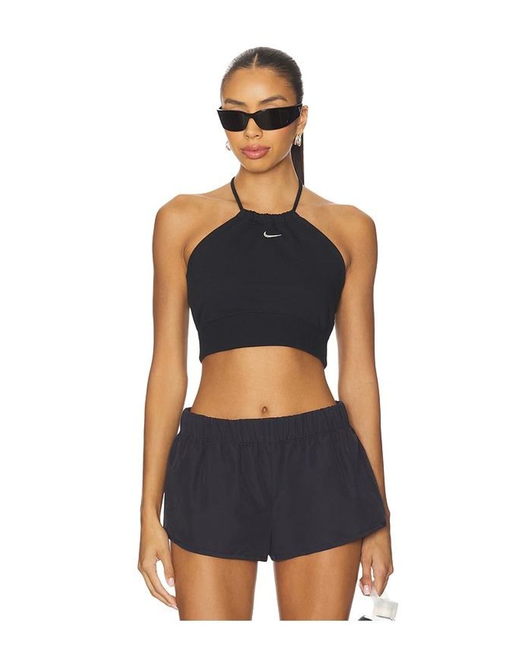 Nike Slim Cropped French Terry Halter Top in Blue | Lyst