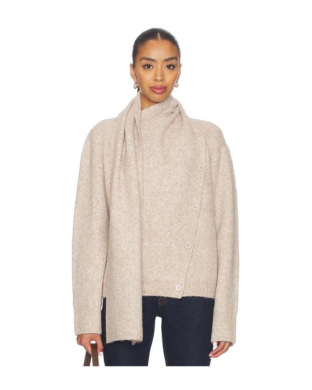 Lovers + Friends Oren Scarf Neck Cardigan in Natural | Lyst UK