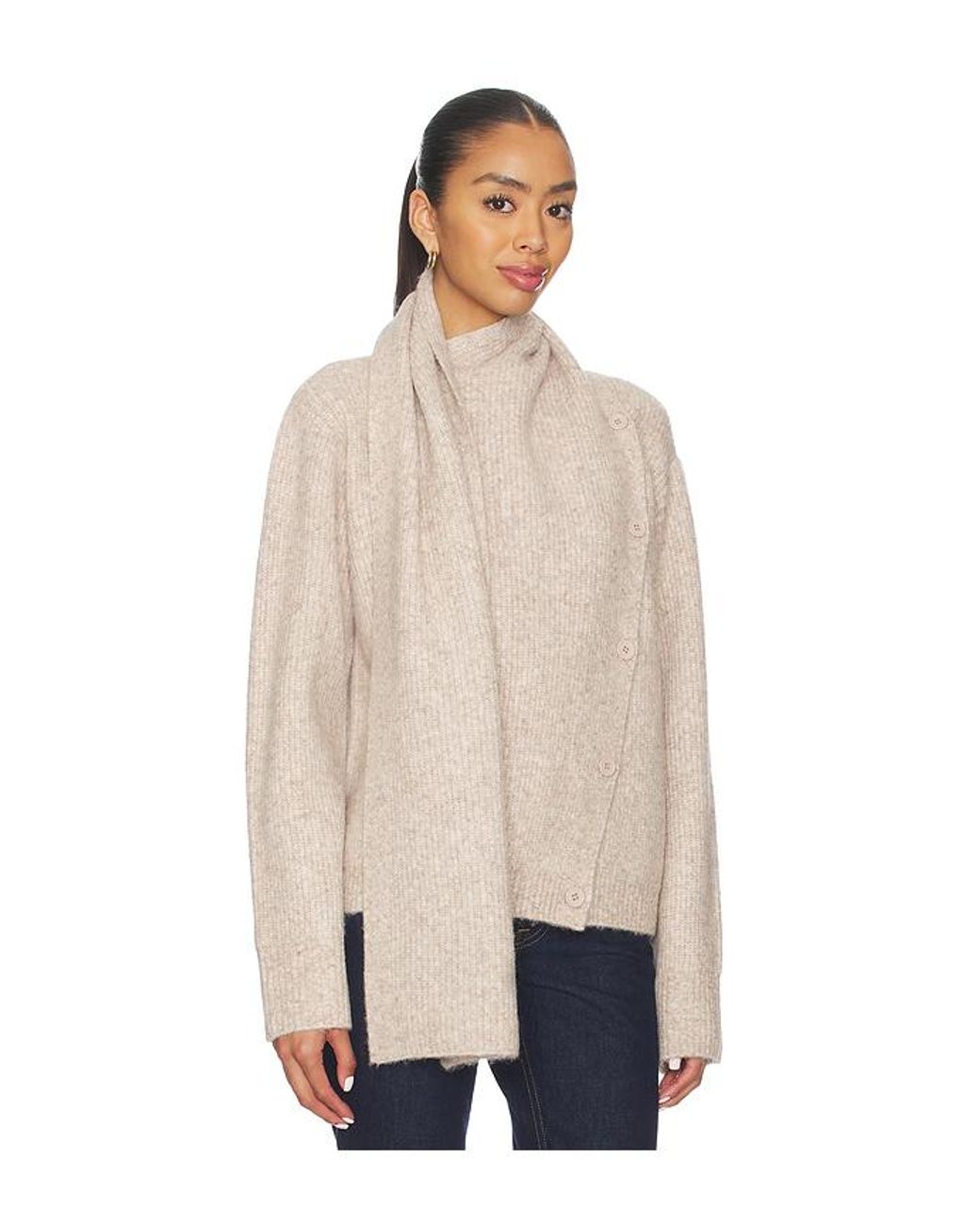 Lovers + Friends Oren Scarf Neck Cardigan in Natural | Lyst UK