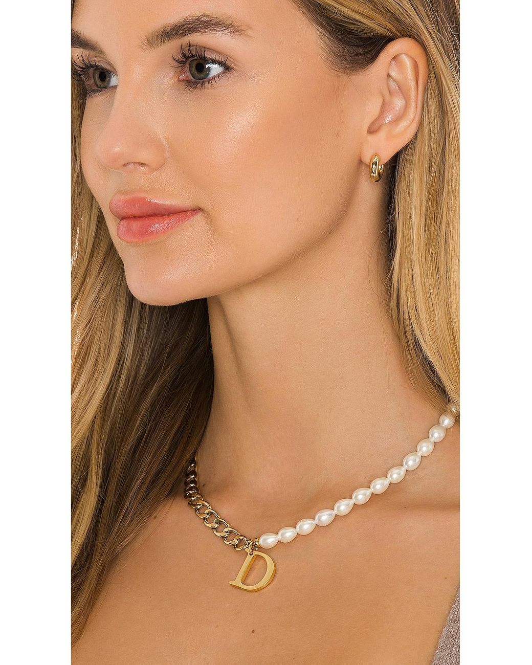 Pearl and chain initial necklace store