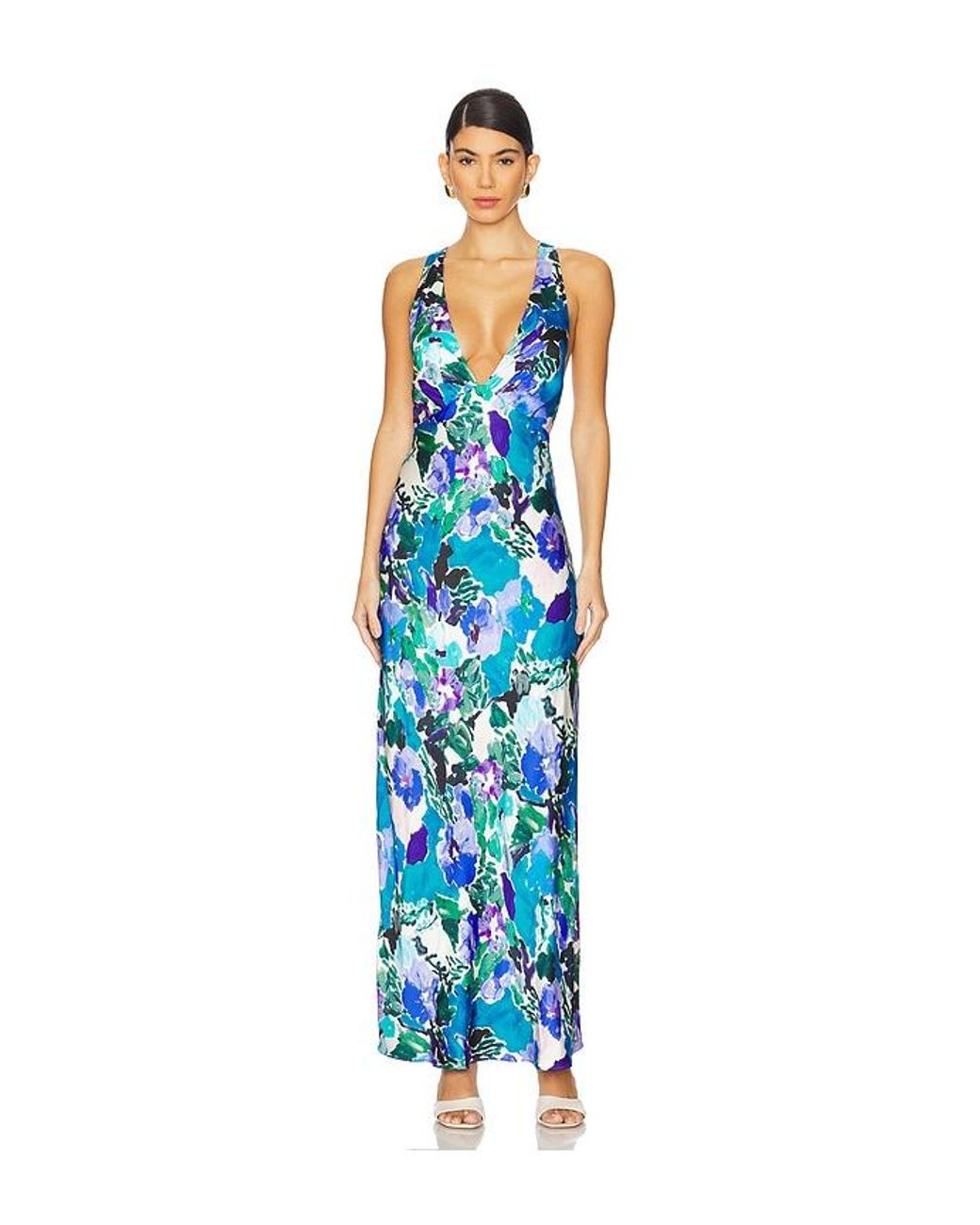 Shona Joy Curlewis Plunged Cross Back Maxi Dress in Blue | Lyst