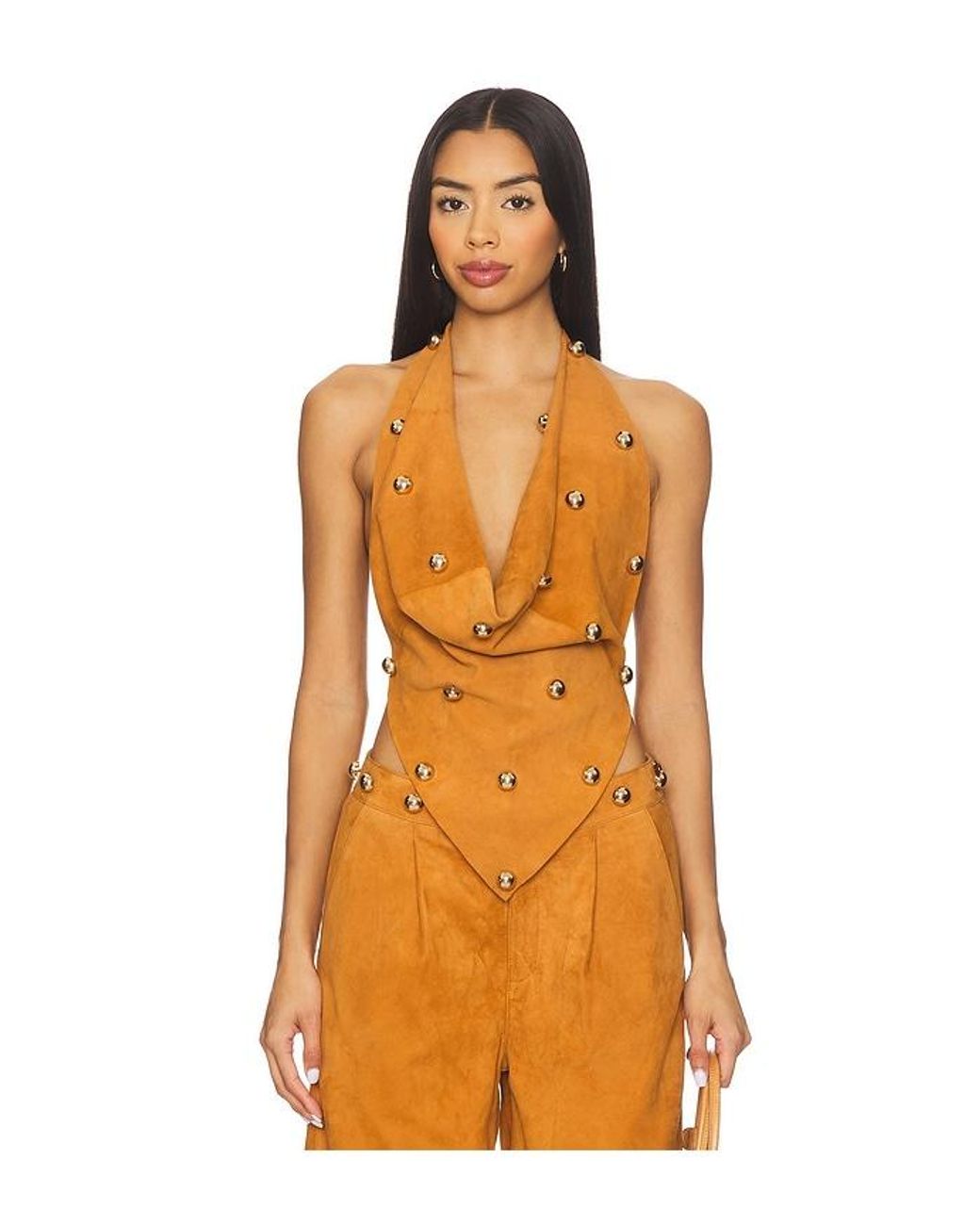 Urban Outfitters Dome Studded Halter Top in Orange | Lyst