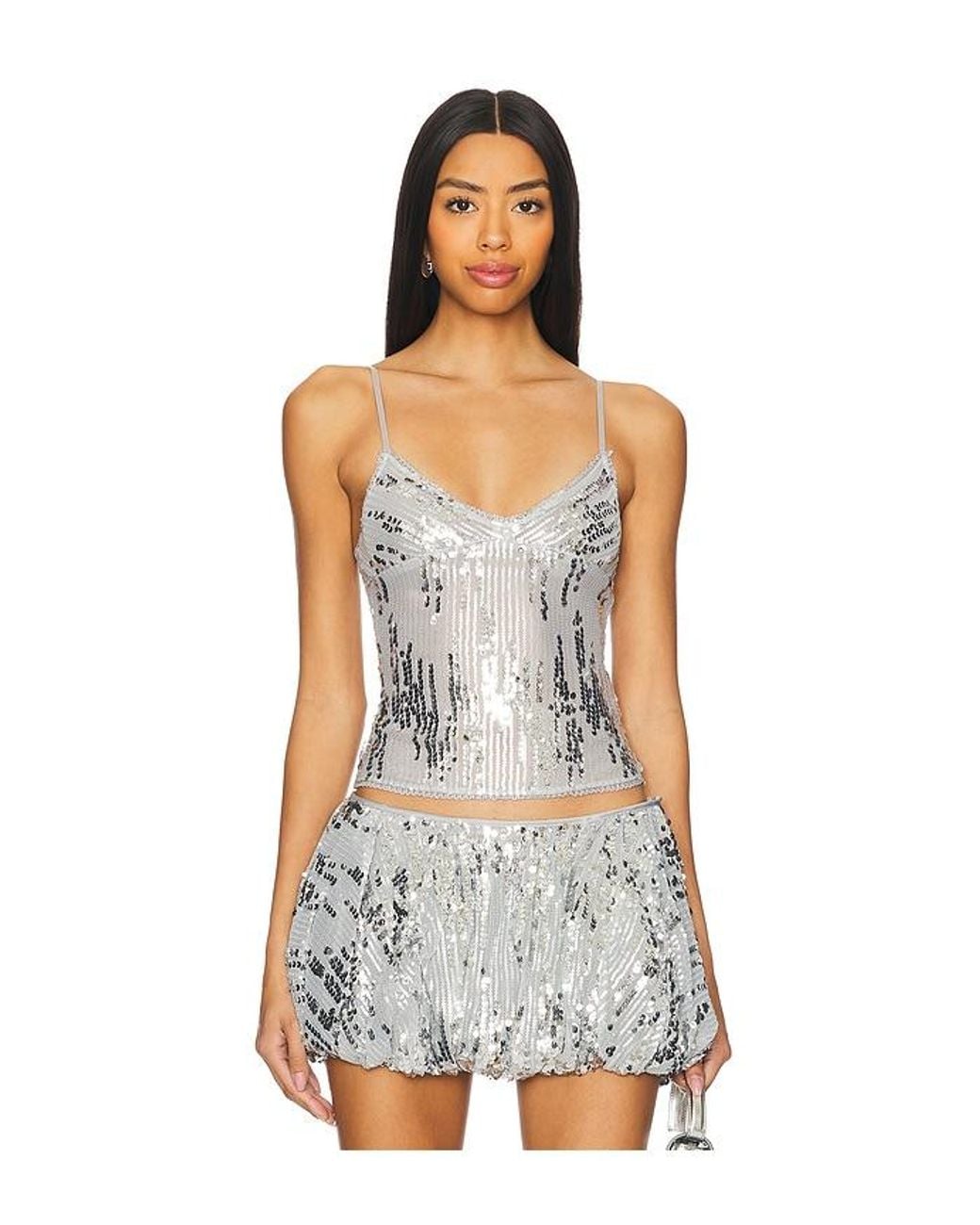 Jaded London Sequin Lace Cami Top in White | Lyst