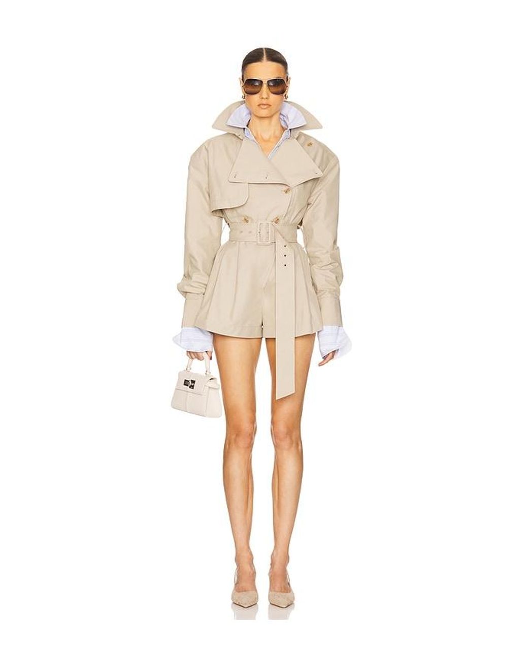 Helsa The Short Trench Jumpsuit in Natural | Lyst