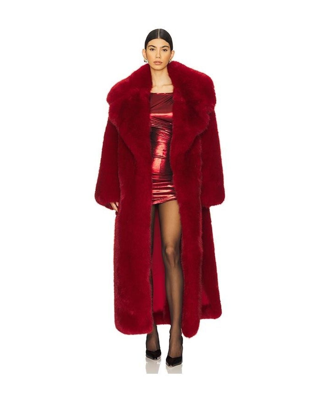 Adrienne Landau Faux Fur Coat in Red | Lyst