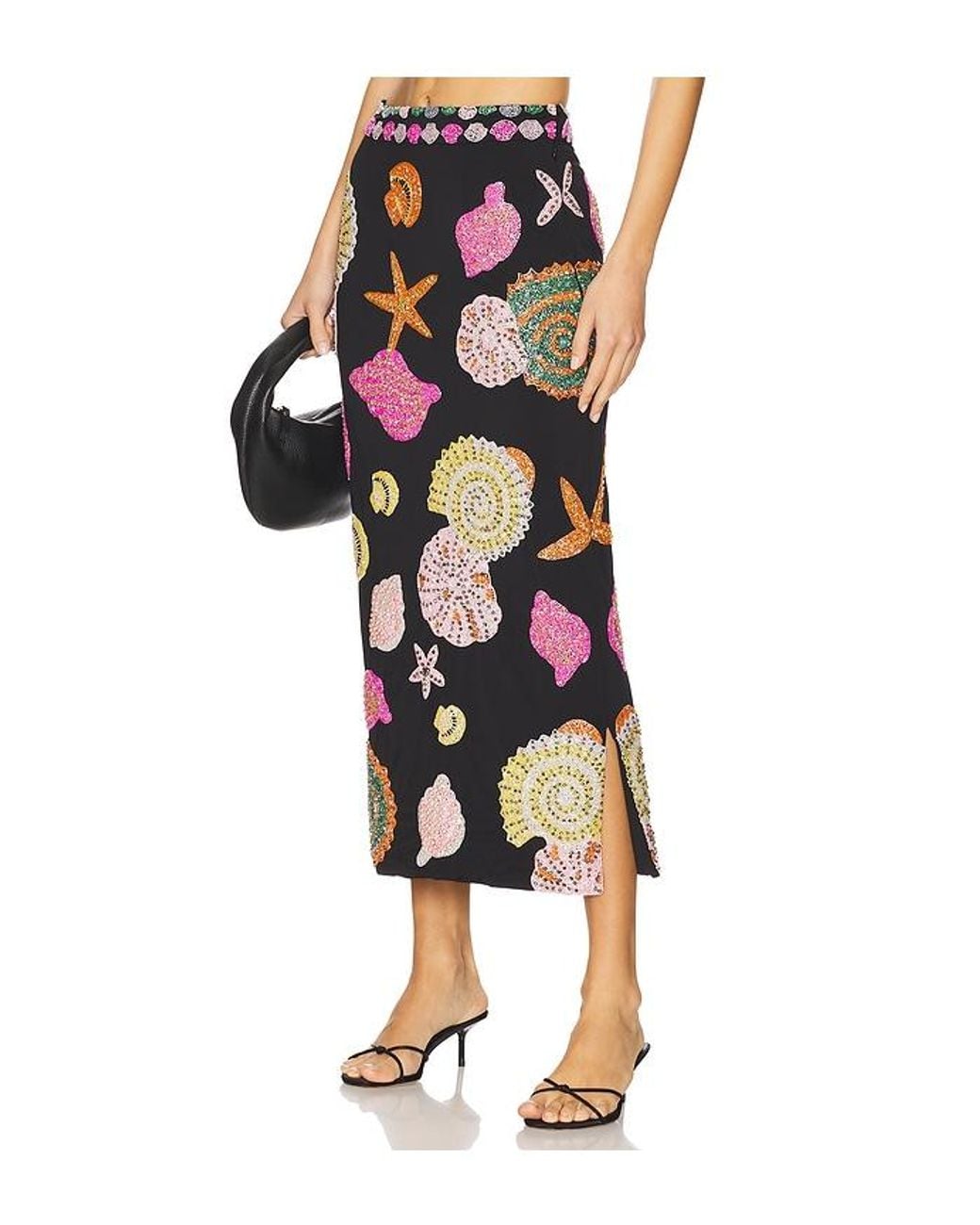 Oceanus New York Hand Embellished Midi Skirt in Black | Lyst