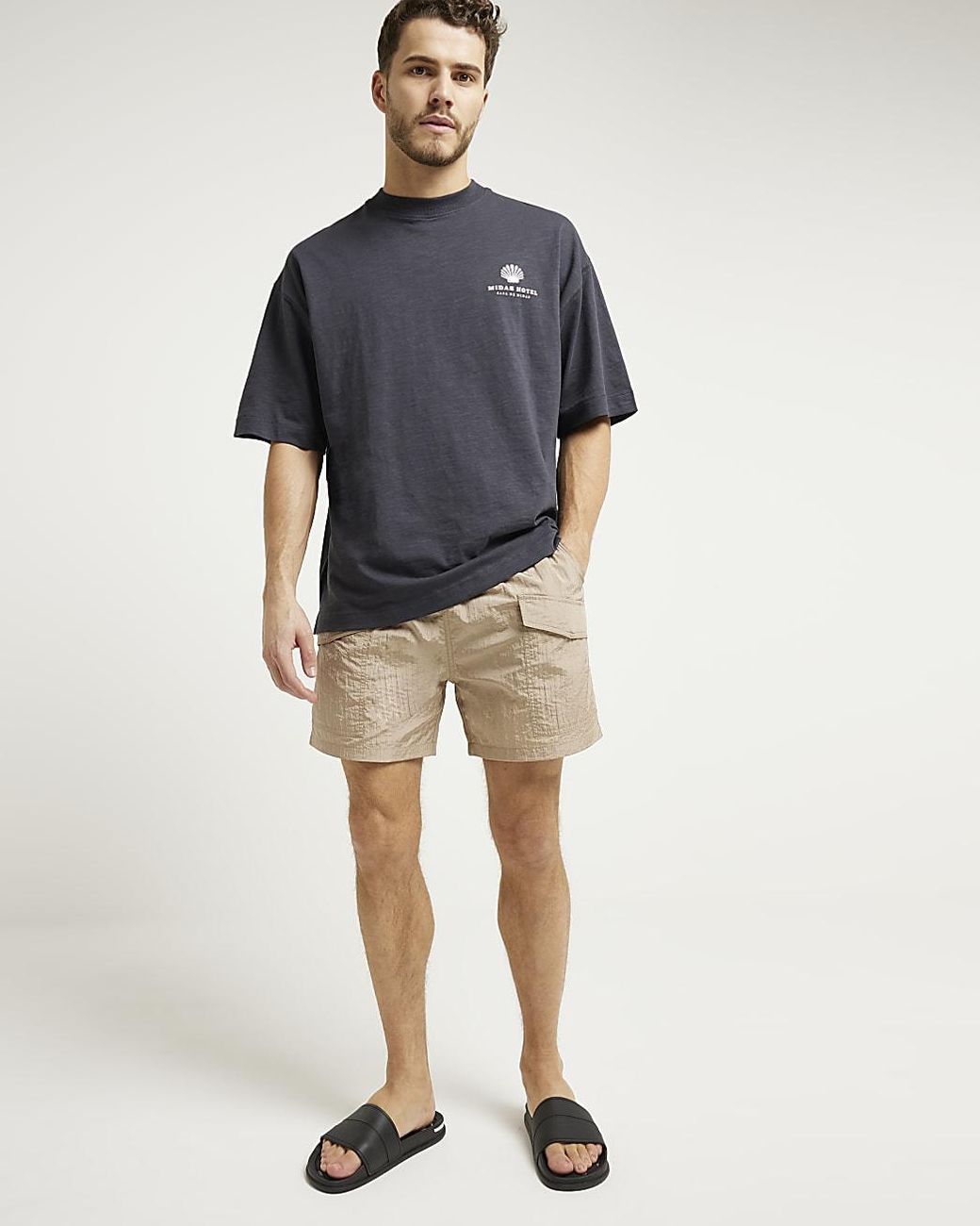 River Island Embossed Strap Sliders in Blue for Men | Lyst