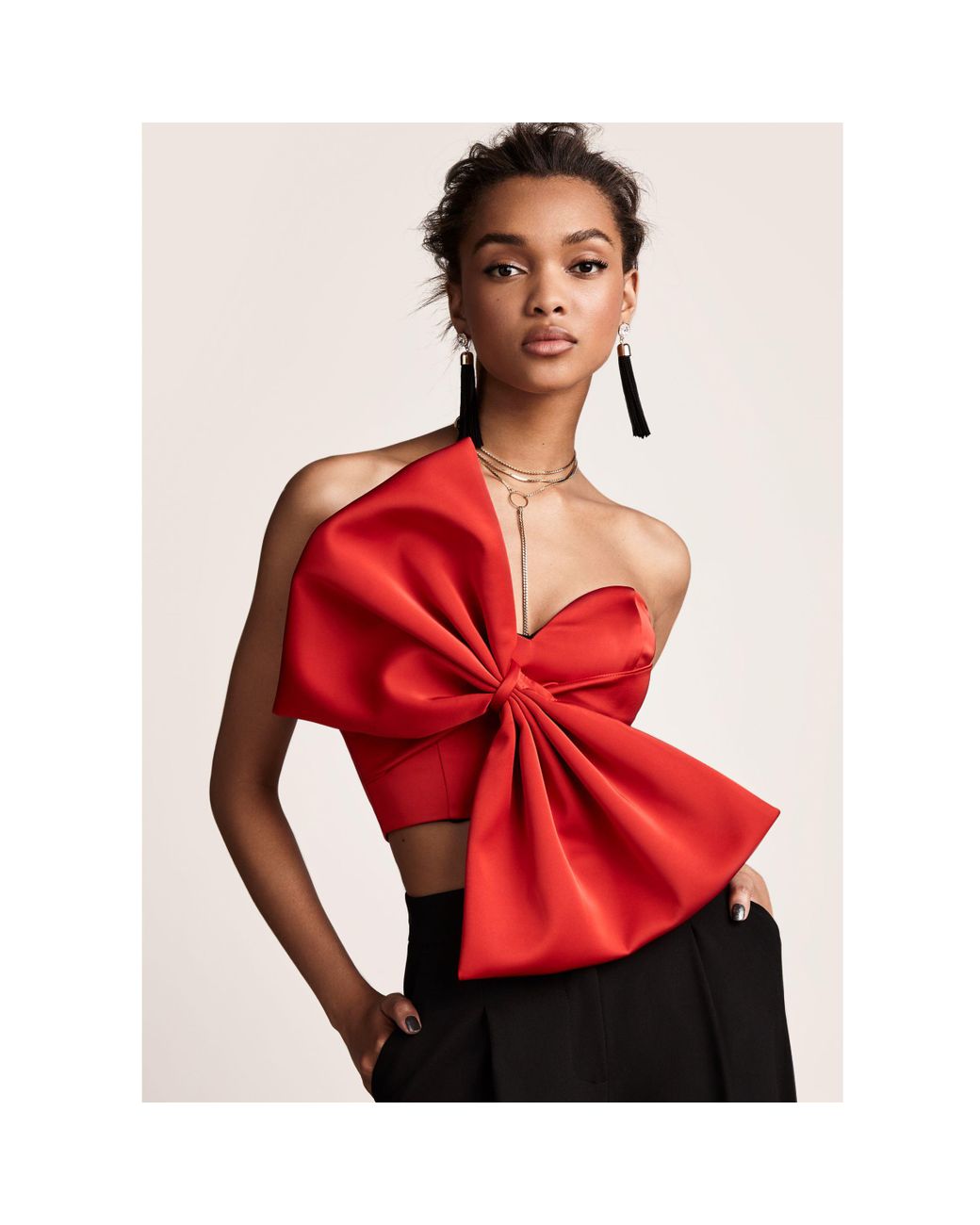 River Island Red Oversized Bow Bandeau Satin Crop Top | Lyst