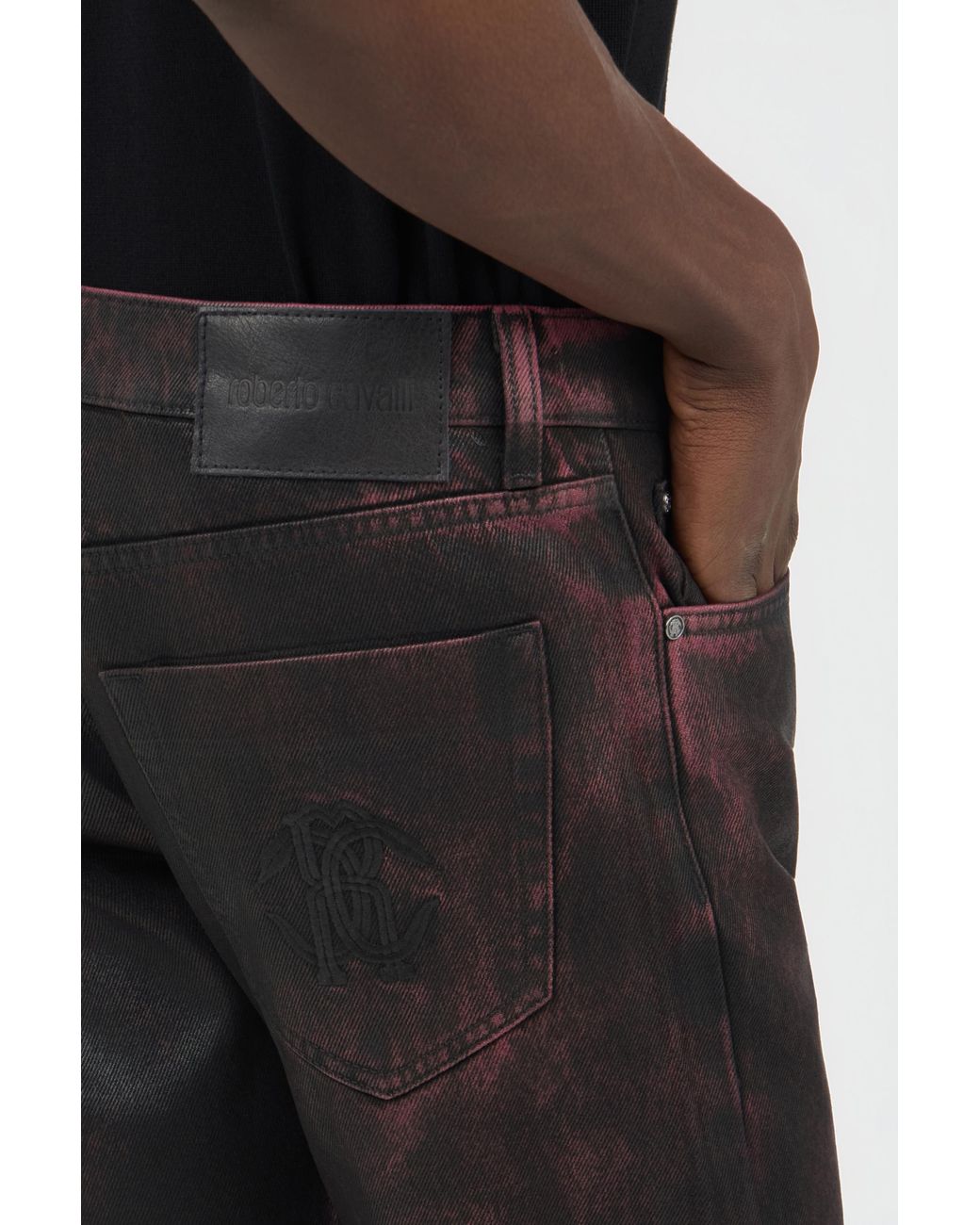 Roberto Cavalli Washed-Effect Coated Jeans in Black for Men | Lyst UK