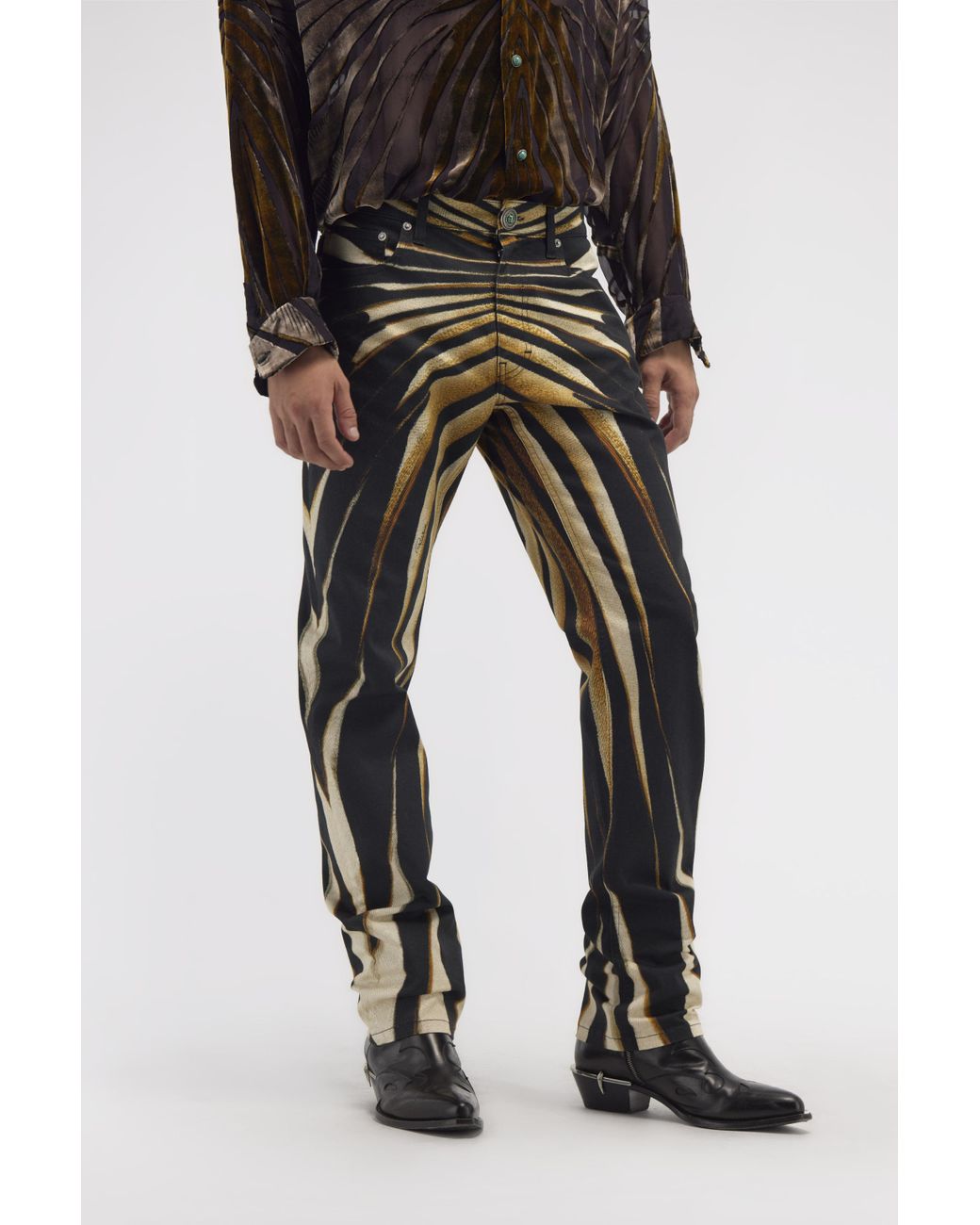 Roberto Cavalli Ray Of Printed Slim-Fit Jeans in Black for Men | Lyst