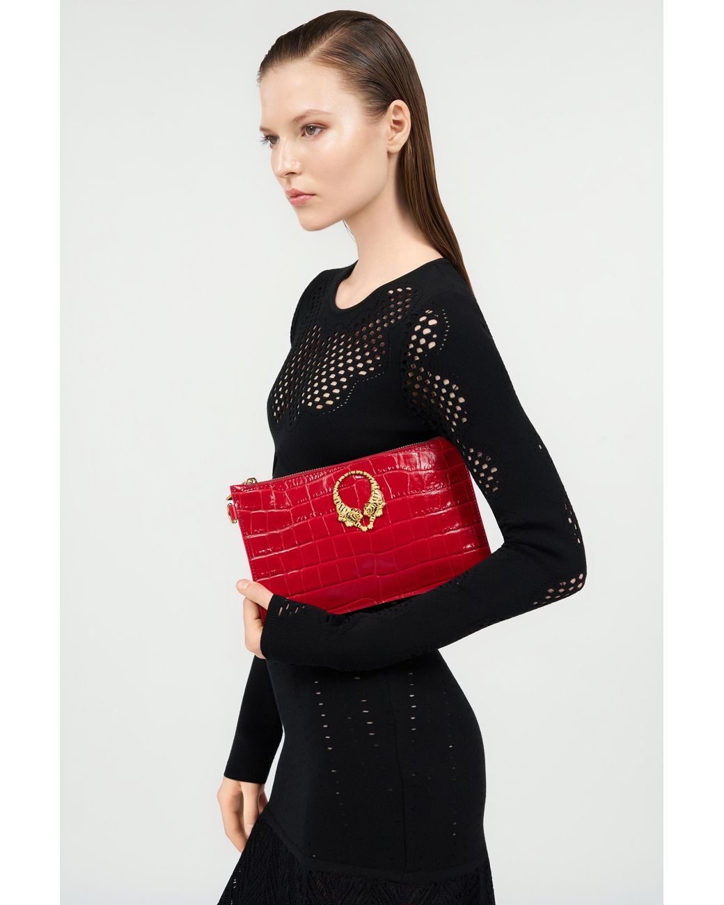 Roberto Cavalli Roar Leather Pouch in Red | Lyst