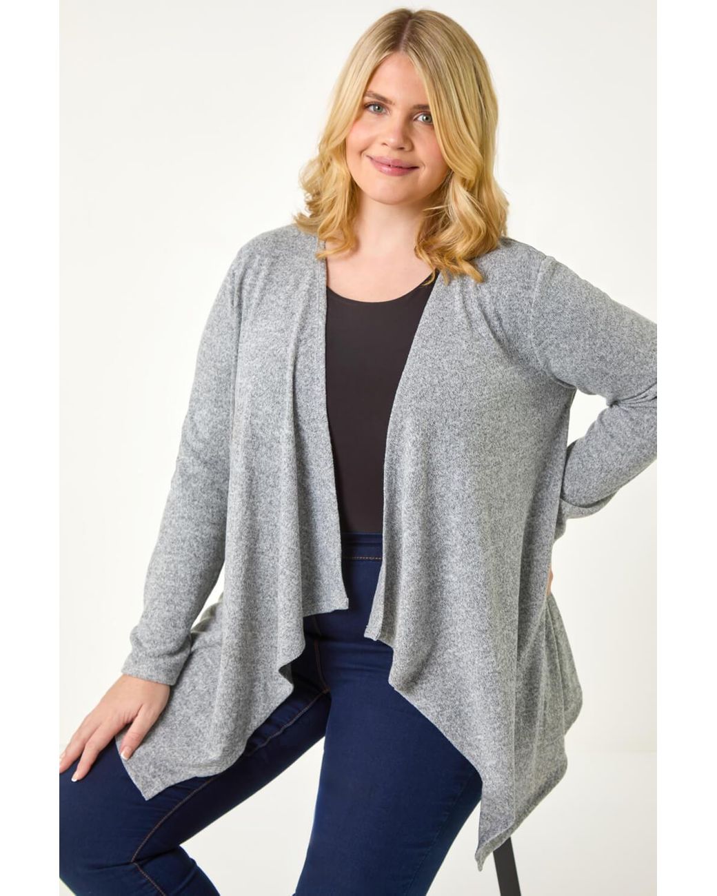 Roman Curve Waterfall Front Jersey Cardigan in Grey | Lyst UK