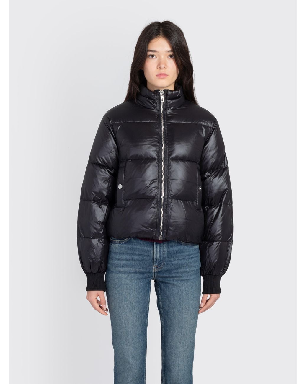 Ganni Shiny Nylon Short Puffer Jacket in Blue | Lyst