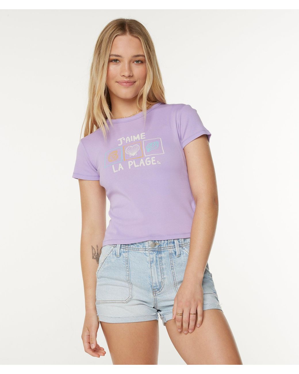 Roxy J'Aime La Plage 90's Baby Tee in Purple | Lyst