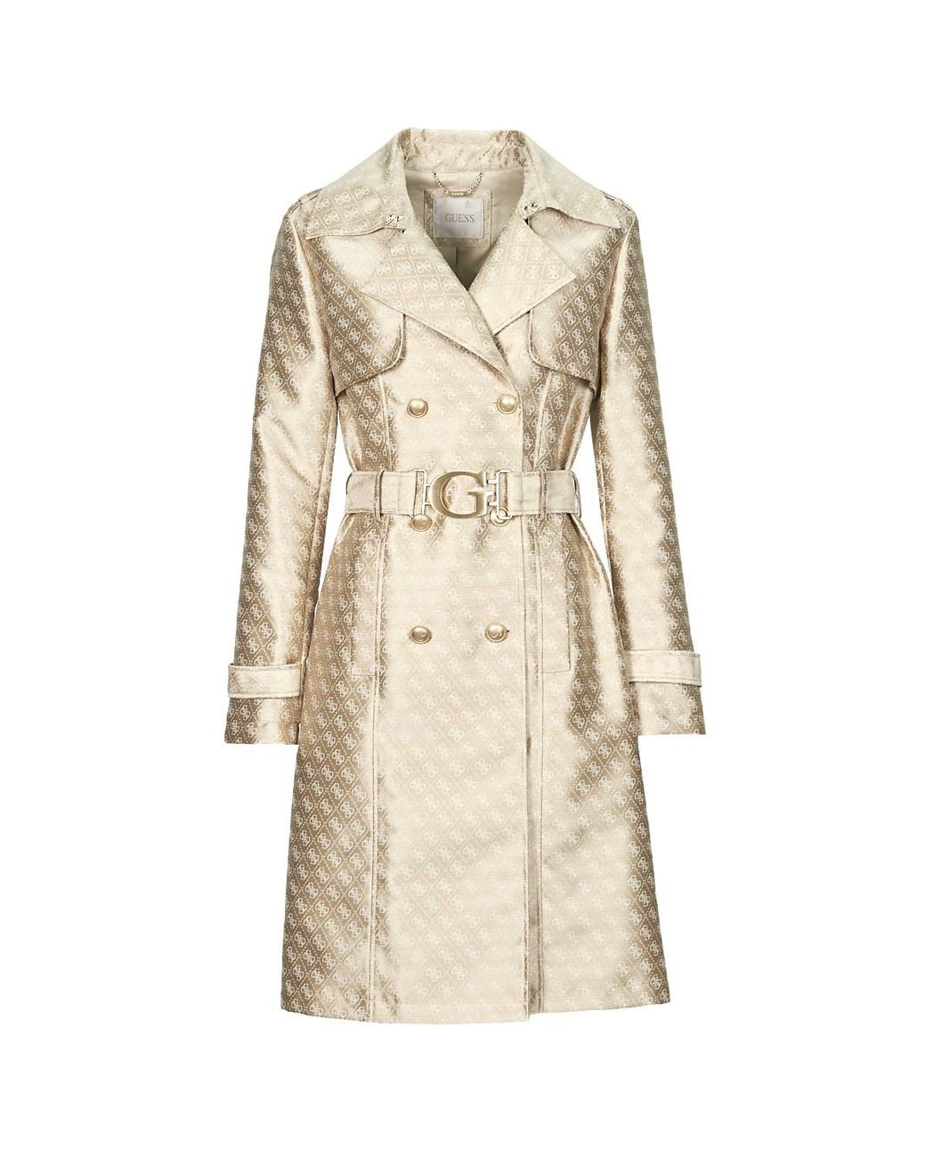 Guess Trench Coat Diletta Belted Logo Trench in Natural | Lyst UK