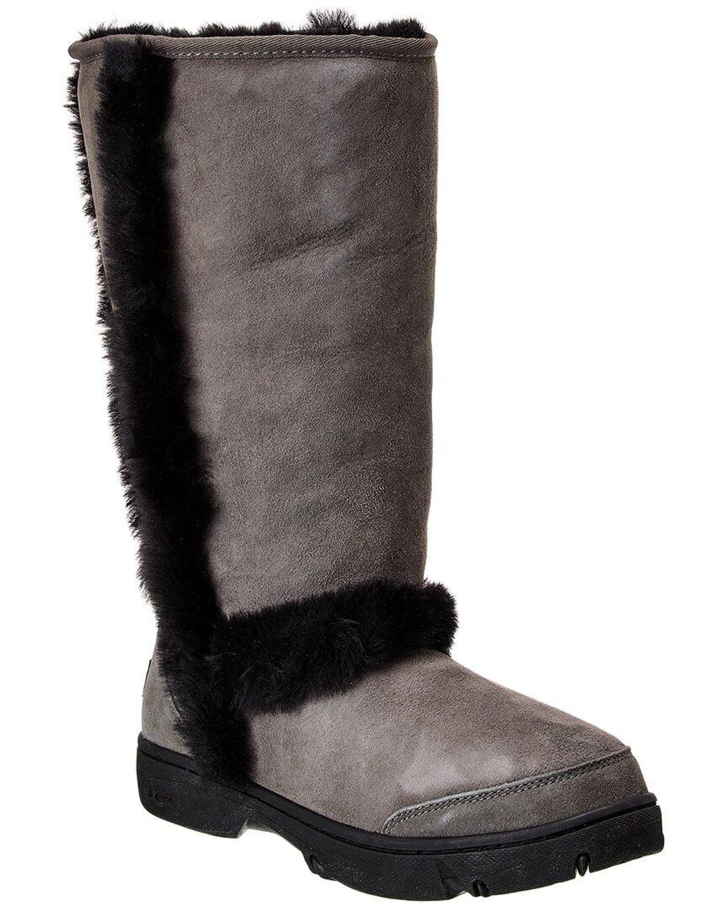 UGG Sunburst Tall Suede & Shearling Boot in Black | Lyst