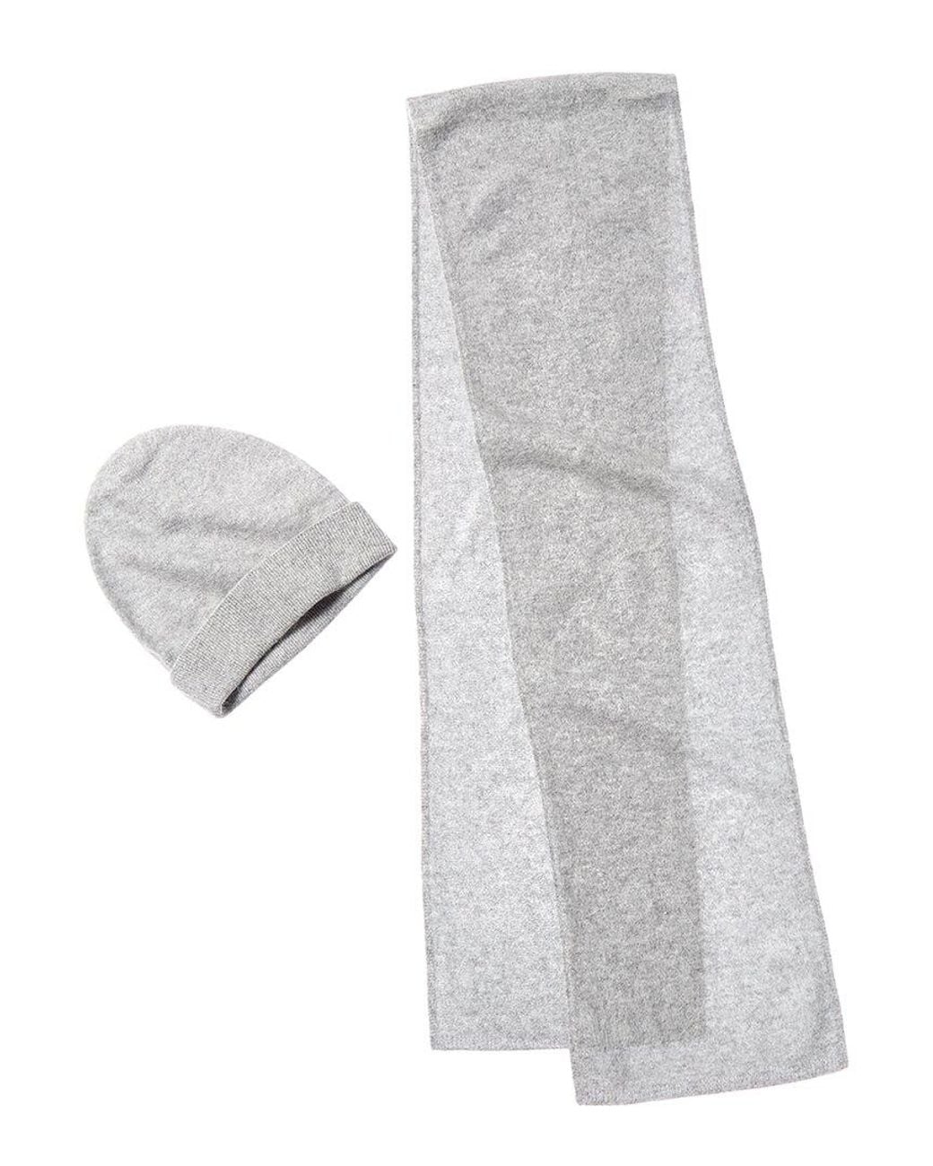 Amicale Cashmere Brushed Cashmere Hat & Scarf Set in White | Lyst UK