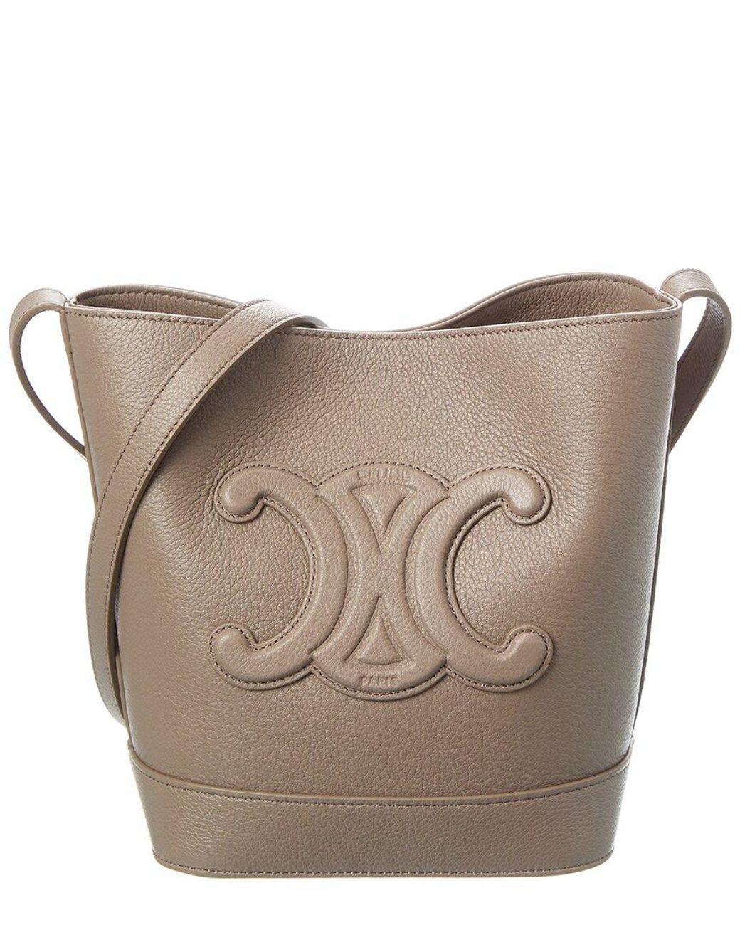 Celine Triomphe Small Leather Bucket Bag in Grey | Lyst UK