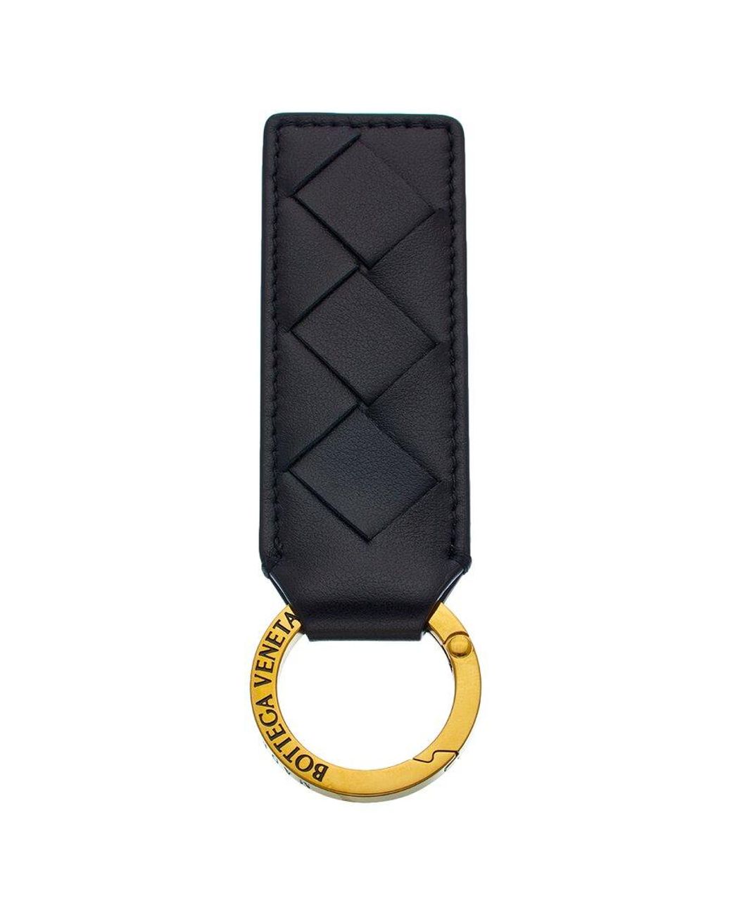 Bottega Veneta Intrecciato Leather Tab Key Ring in Black | Lyst