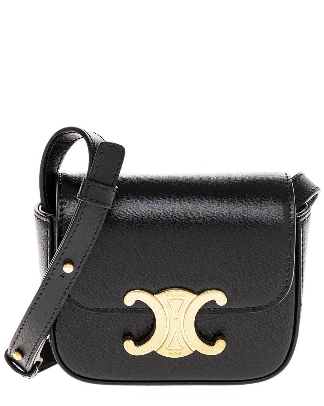 Celine Triomphe Leather Shoulder Bag in Black | Lyst