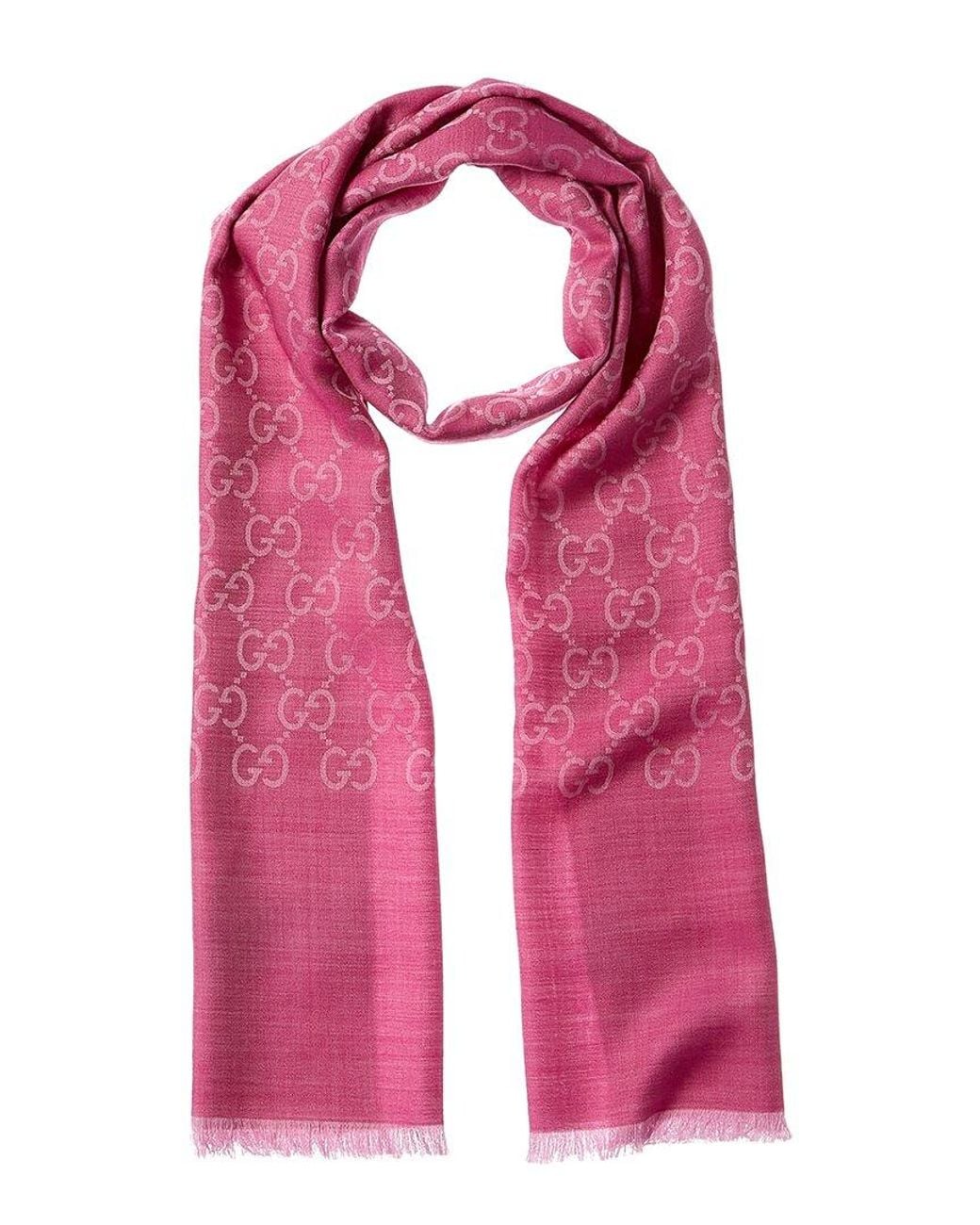 Gucci Logo Small Jacquard Wool & Silk-blend Scarf in Pink | Lyst