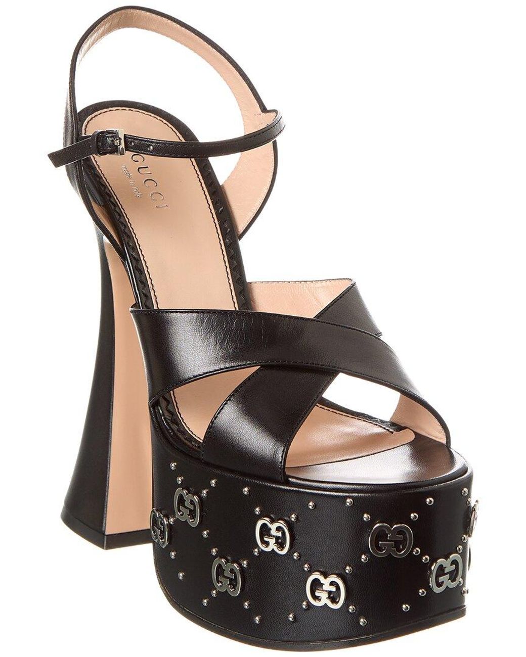 Gucci Interlocking G Studs Leather Platform Sandal in Black | Lyst Canada
