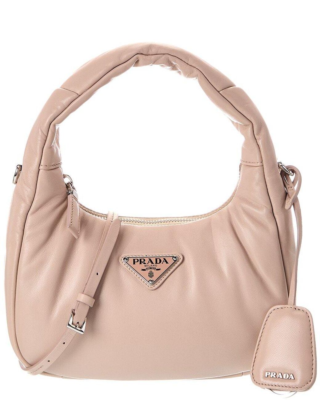 Prada Logo Padded Mini Leather Hobo Bag in Pink | Lyst
