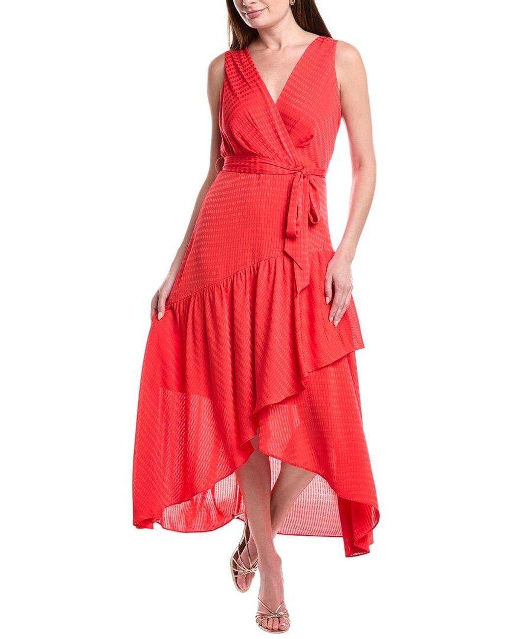 Anne Klein High-Low Midi Dress in Red | Lyst