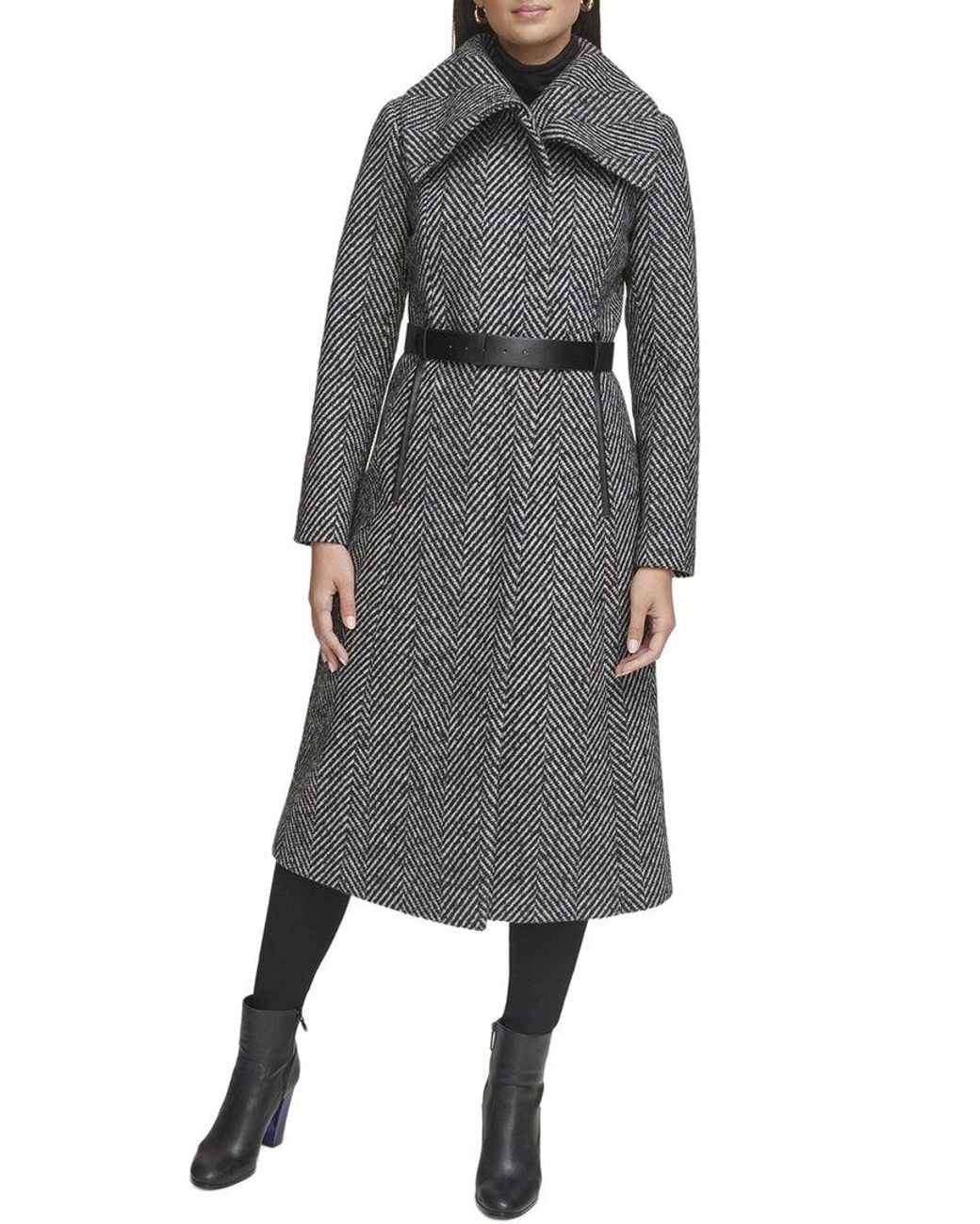 Kenneth Cole Herringbone Coat in Gray | Lyst