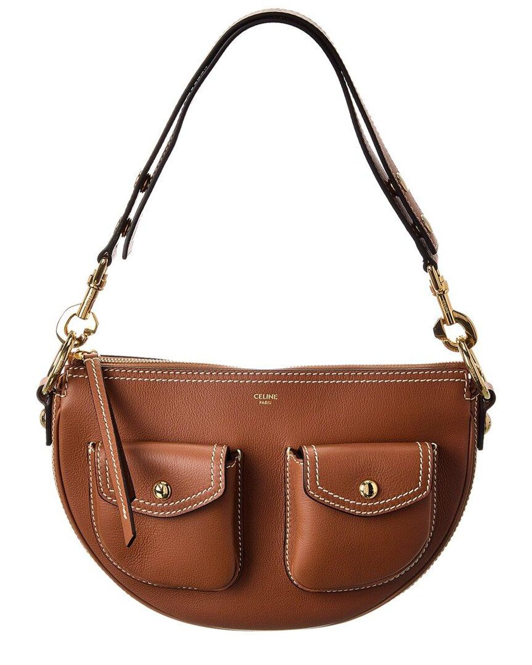Celine Logo Medium Leather Shoulder Bag in Brown | Lyst