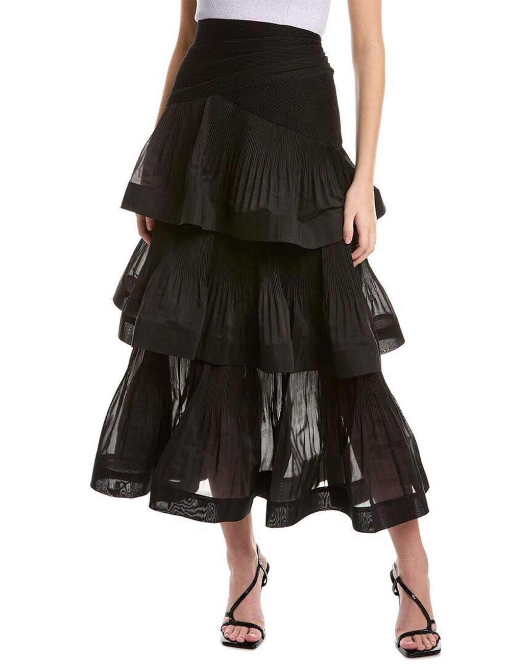Zimmermann Pleated Tiered Skirt in Black | Lyst
