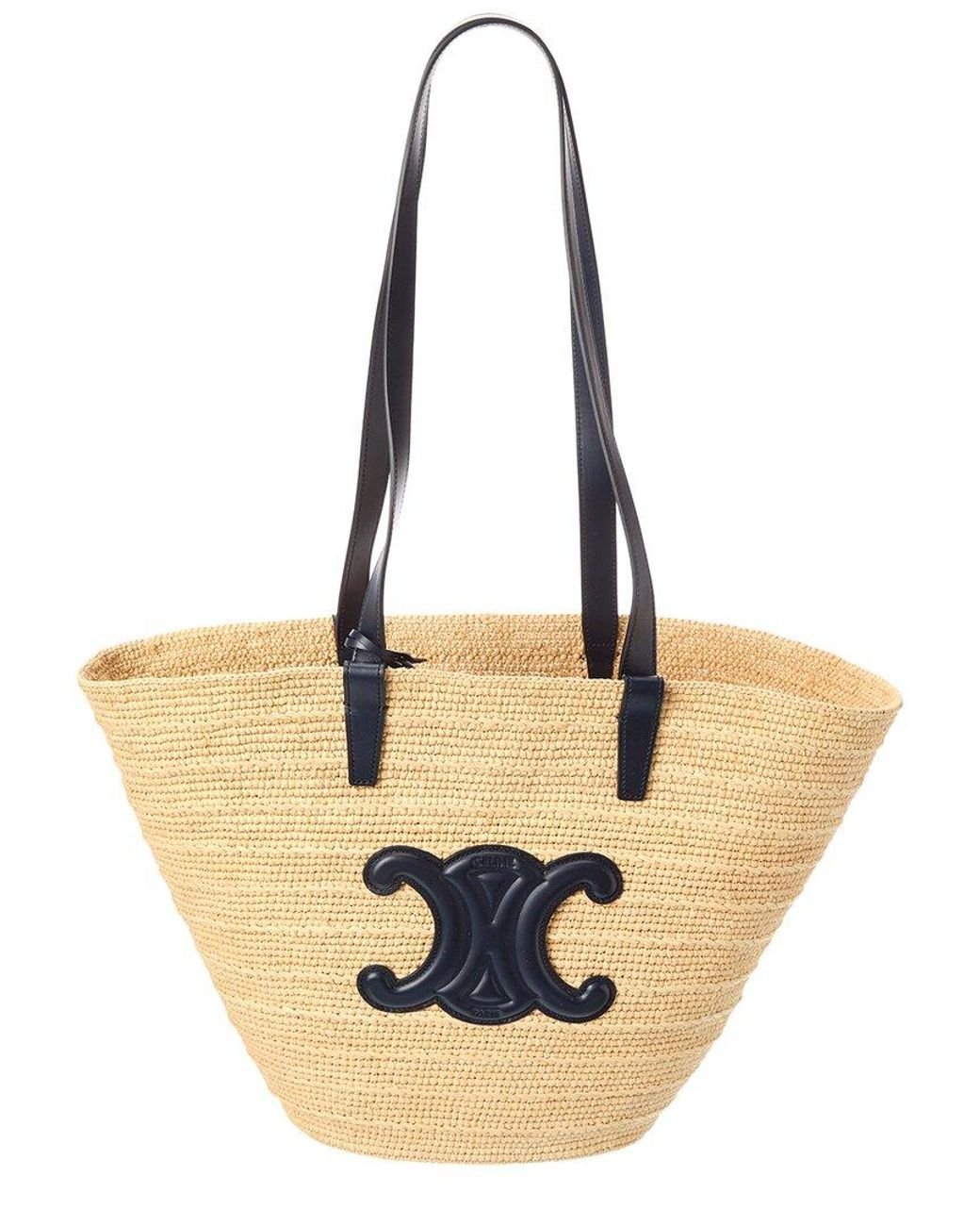 Celine Classic Panier Raffia & Leather Tote in Natural | Lyst