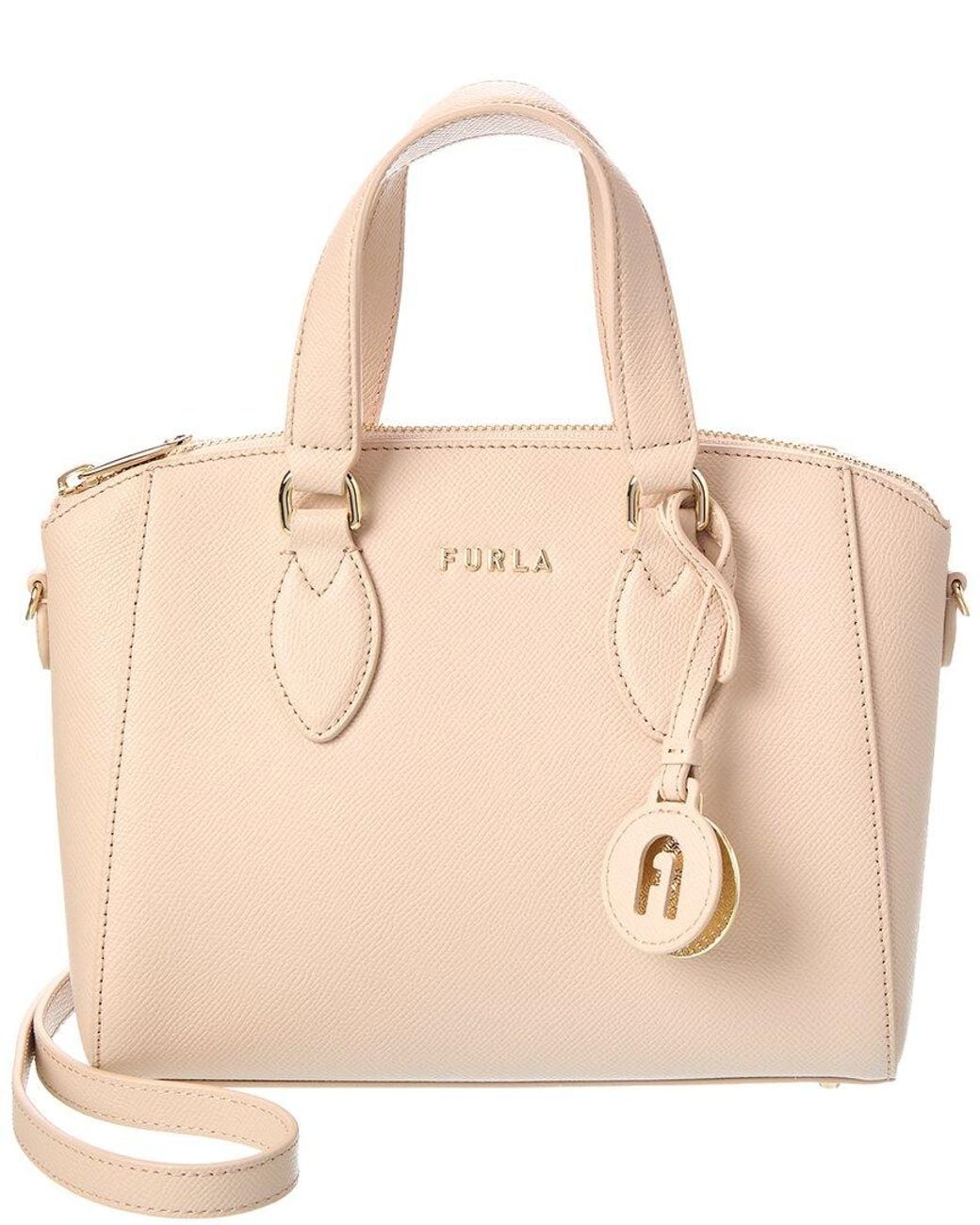 Furla Minerva Mini Leather Satchel in Natural | Lyst