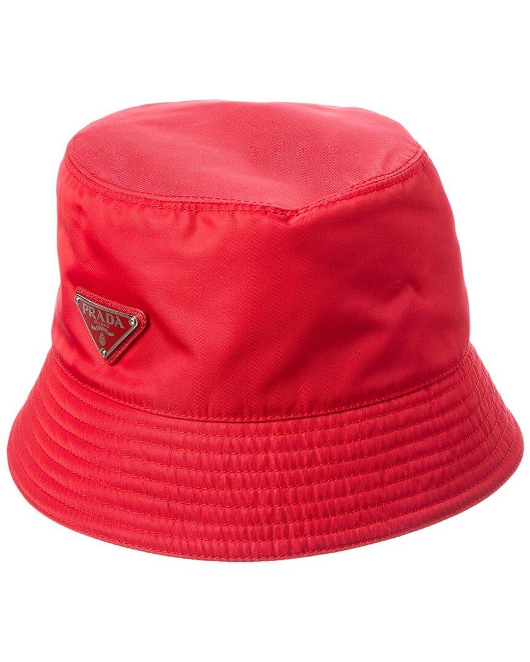 Prada Logo Bucket Hat in Red | Lyst UK