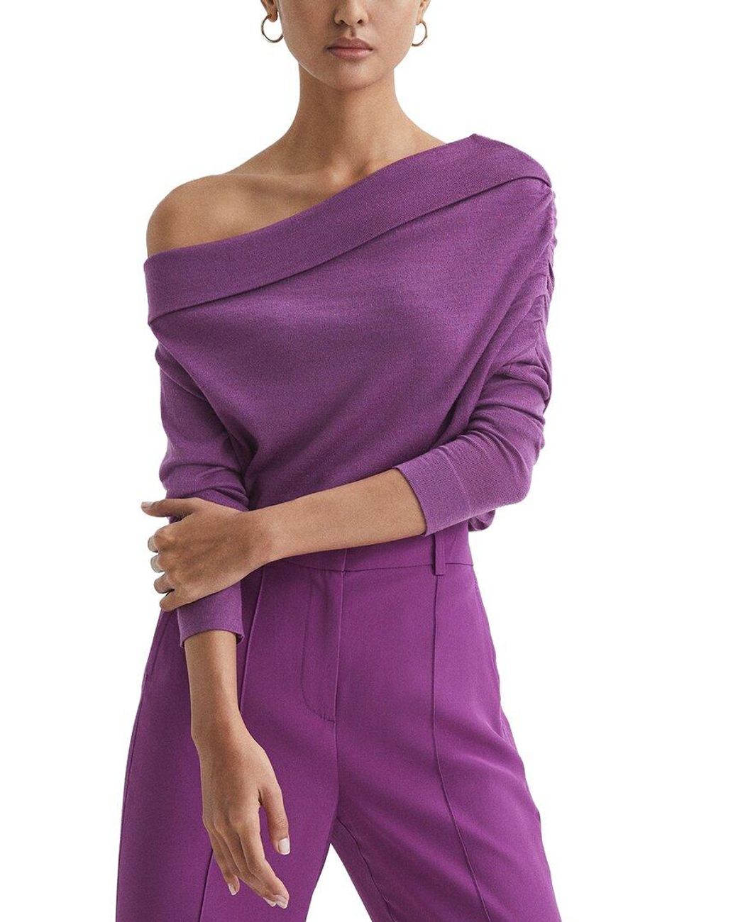 Reiss Gracey Drape Knit Wool Top in Purple | Lyst