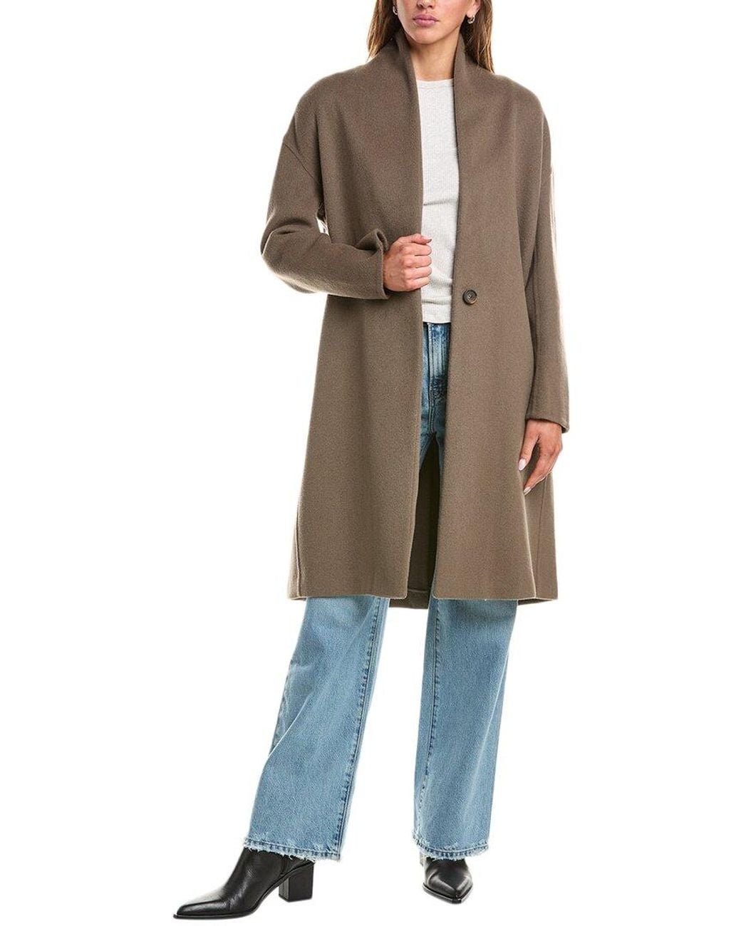 Vince Collarless Wool-Blend Coat in Natural | Lyst UK