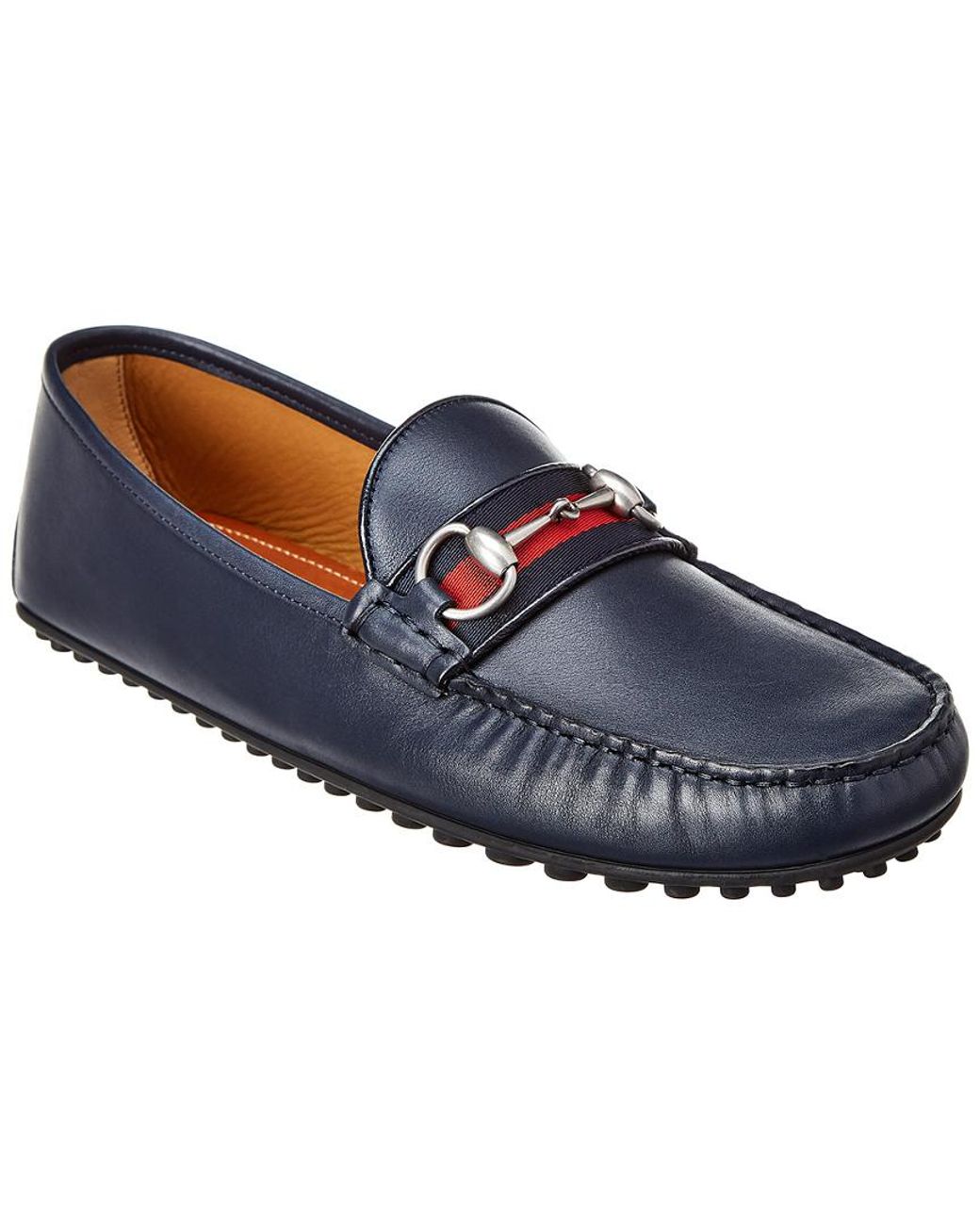 Gucci Leather Driver With Web in Blue for Men | Lyst