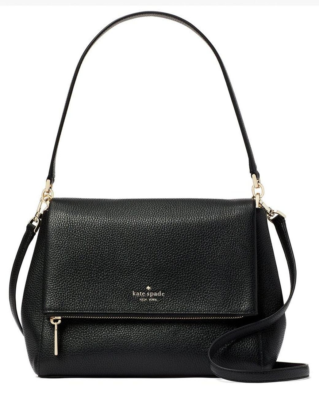 Kate Spade Leila Medium Pebbled Leather Flap Shoulder Bag in Black | Lyst