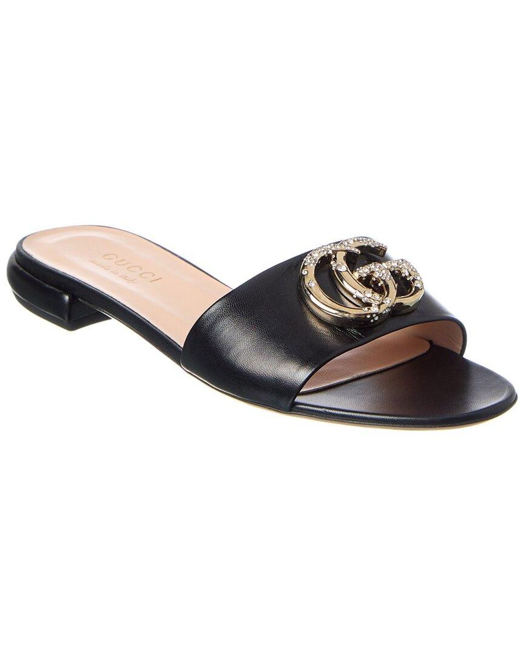 Gucci Double G Leather Sandal in Brown | Lyst