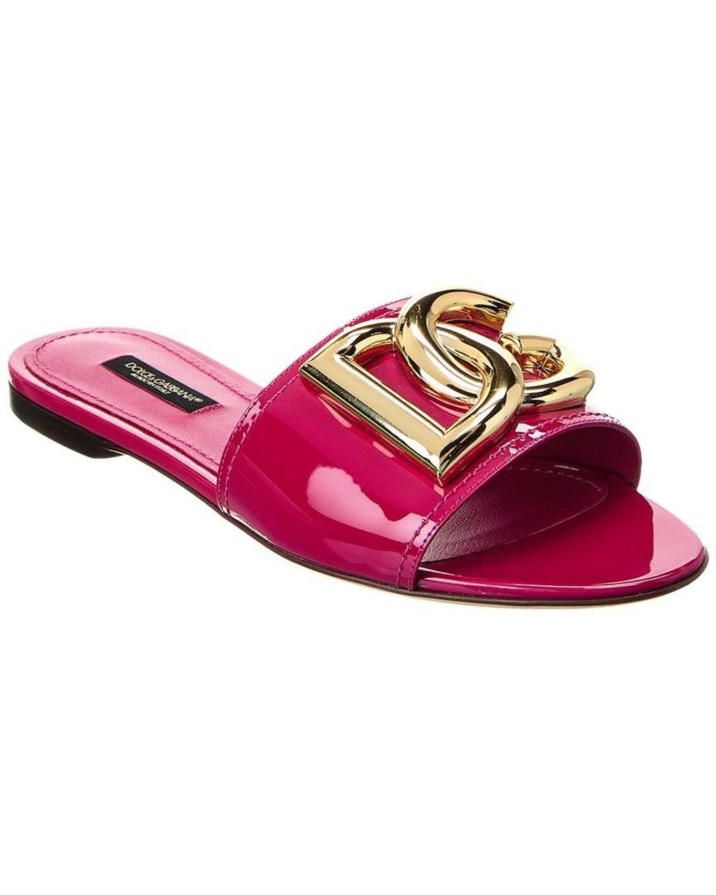 Dolce & Gabbana Bianca Dg Logo Patent Slide in Pink | Lyst