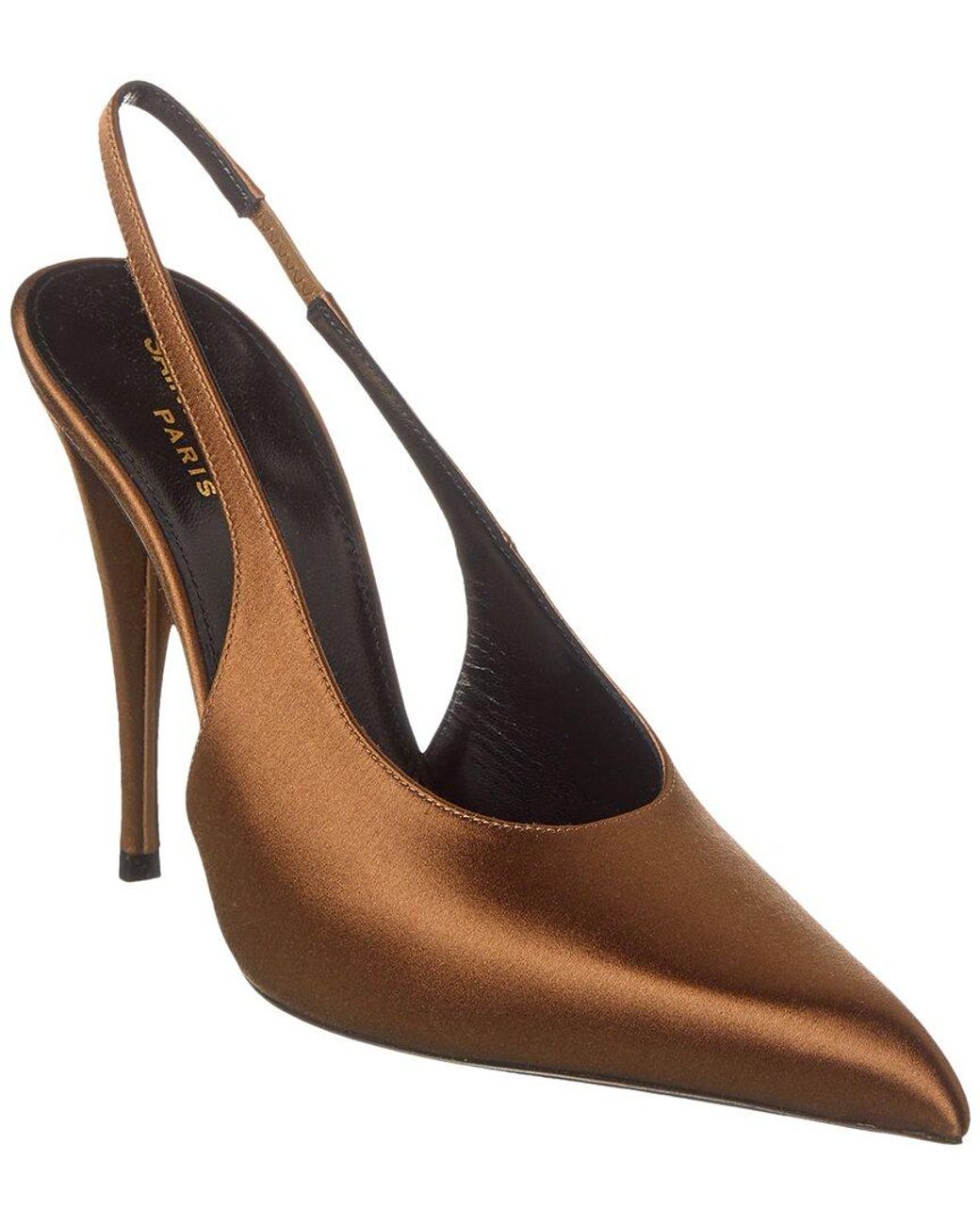 Saint Laurent Faye 110 Satin Slingback Pump in Brown | Lyst