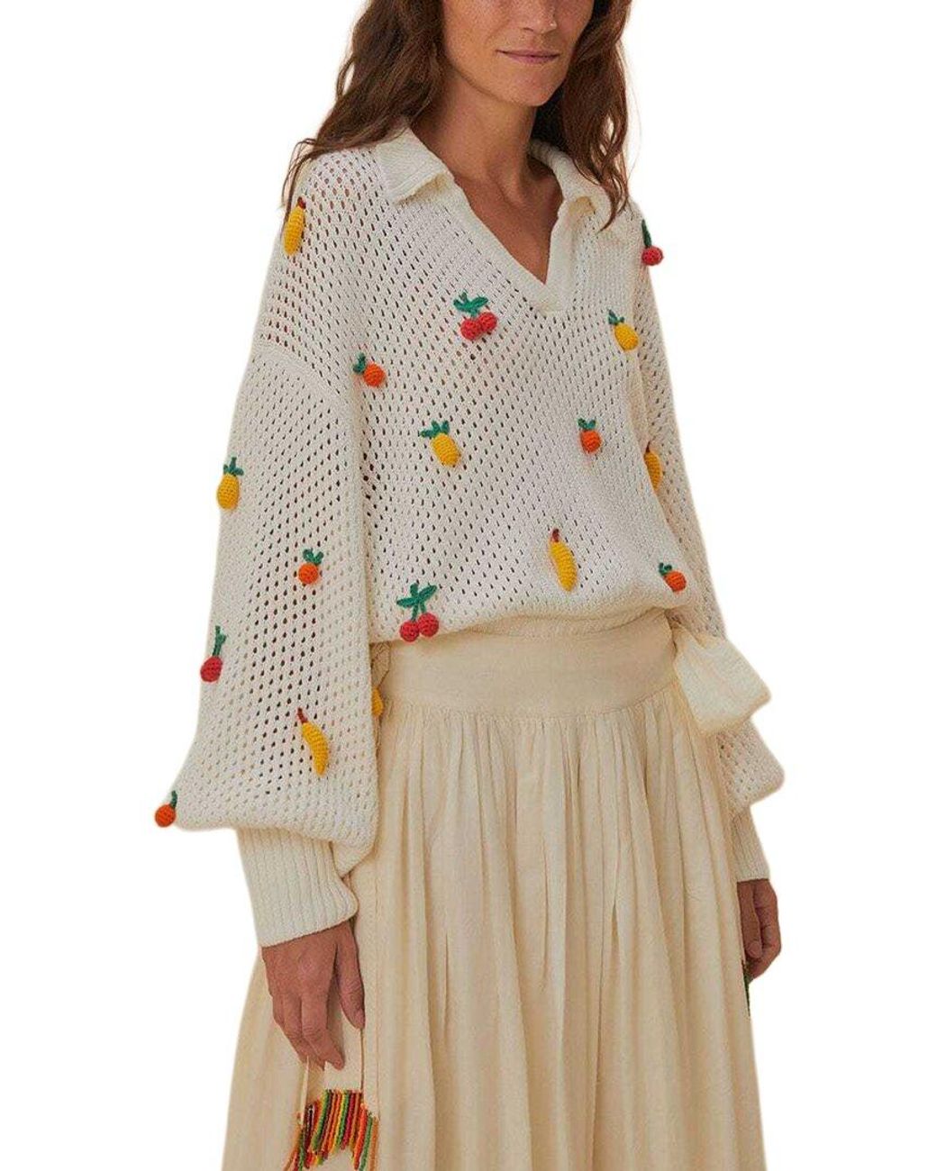 FARM Rio Crochet Fruit Blouse in Grey | Lyst UK