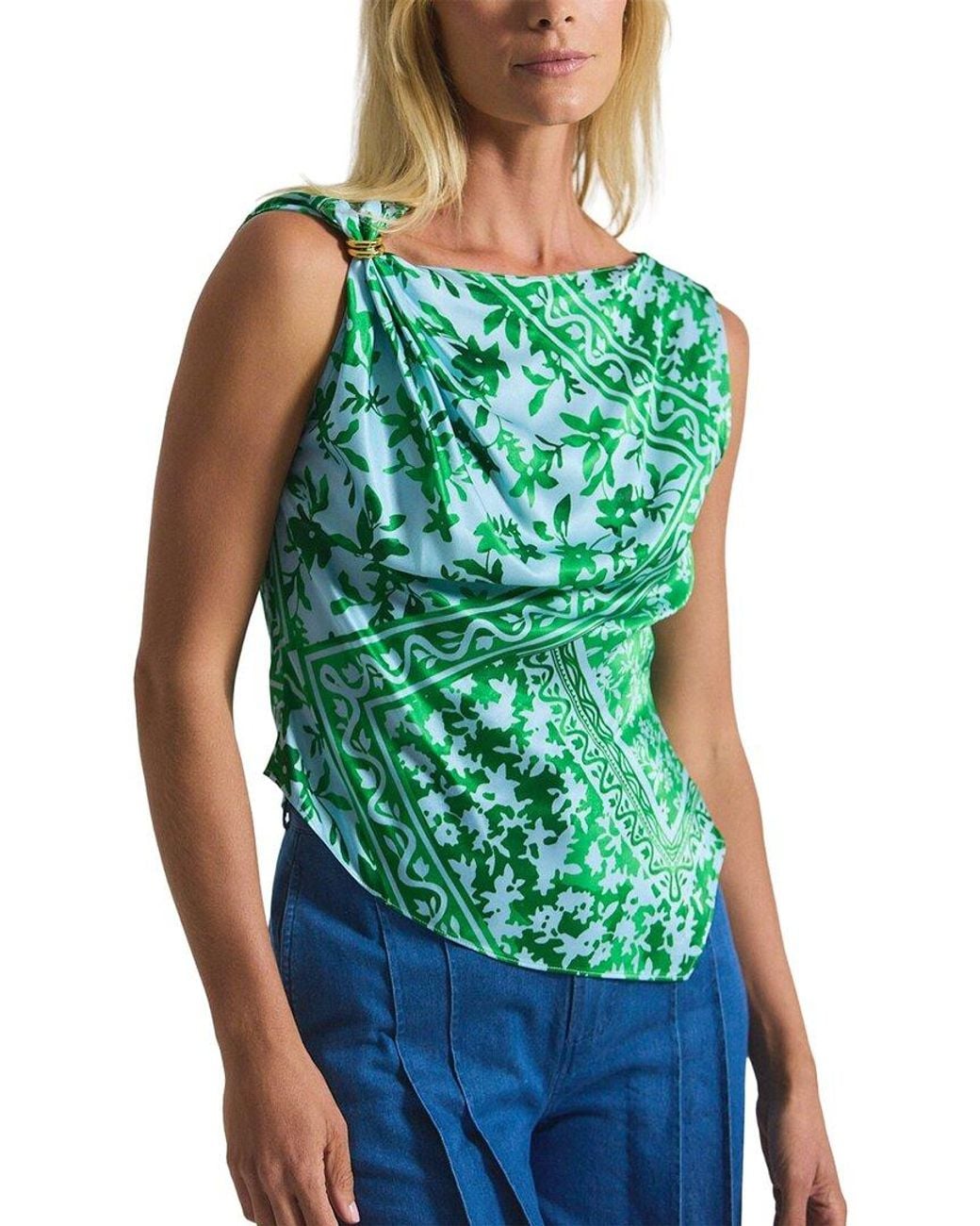 Derek Lam 10 Crosby Ariel Tile Print Asymmetric Top W/ Embellishment in ...
