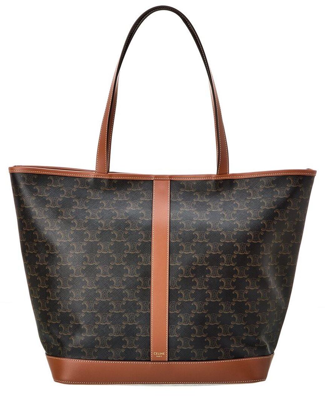 Celine Cabas Medium Triomphe Coated Canvas & Leather Tote in Black | Lyst