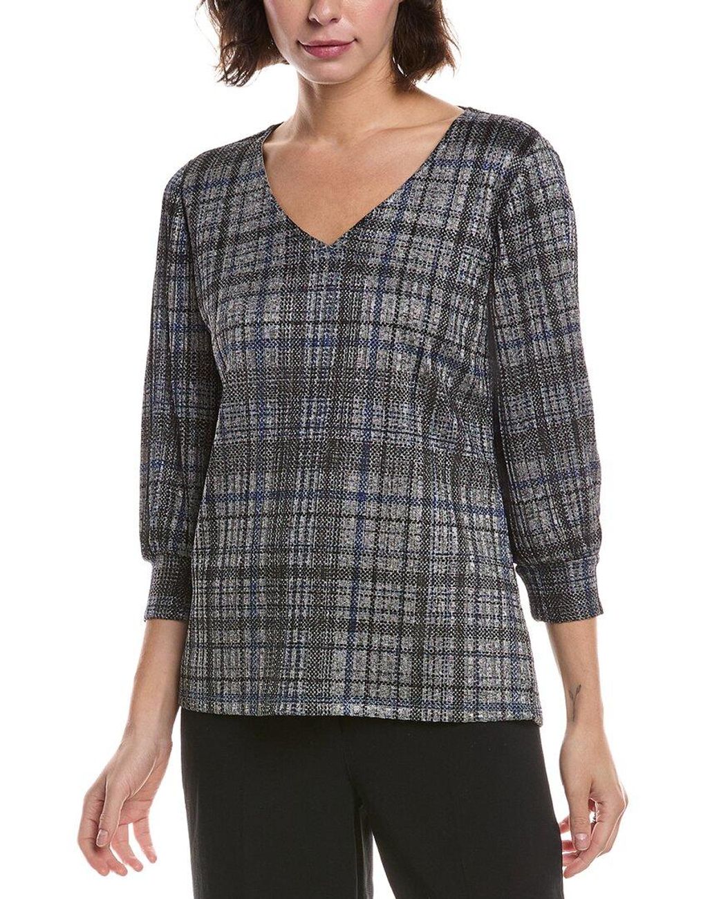 Premise Studio V-Neck Drop Needle Top in Grey | Lyst UK