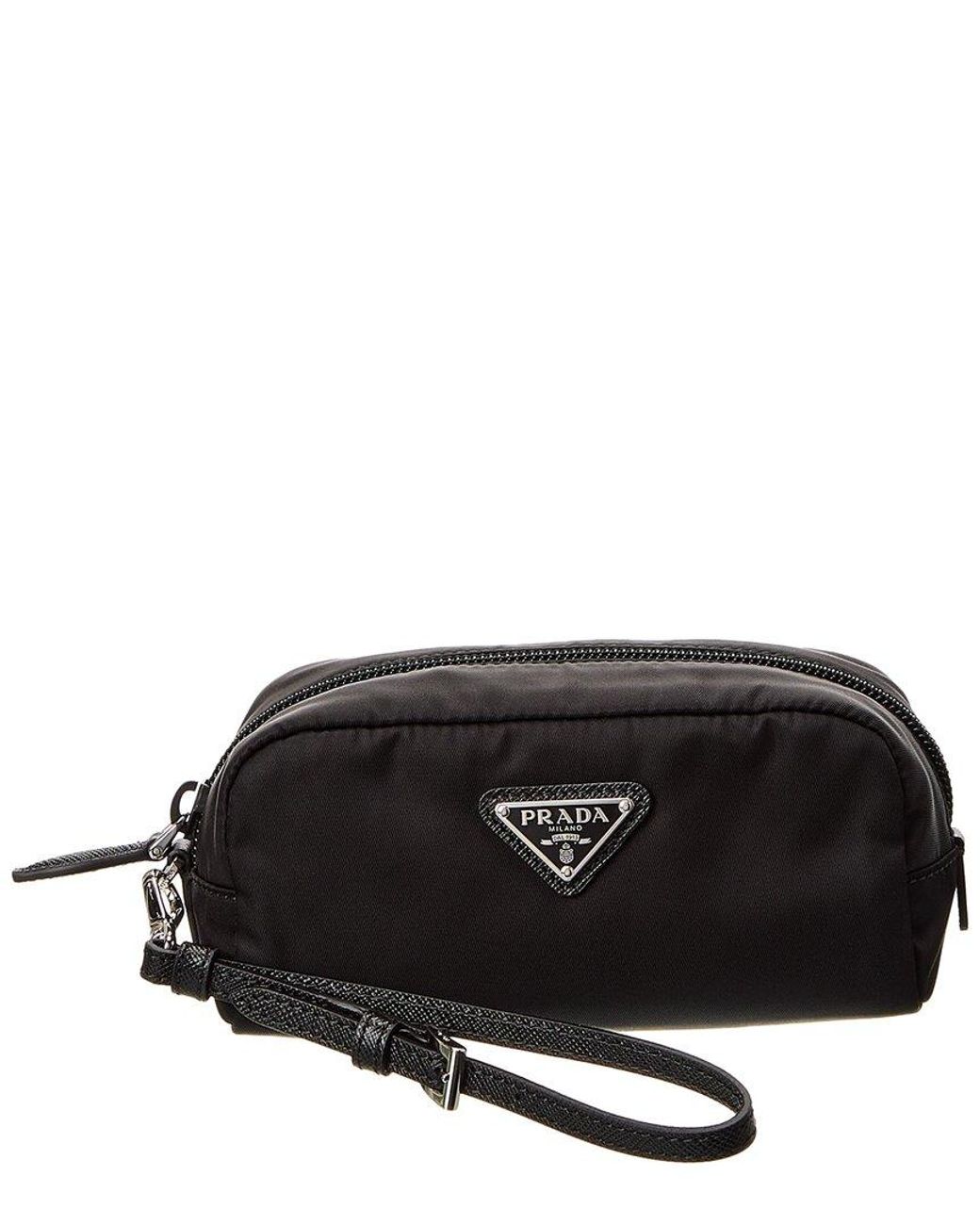 Prada Logo Nylon Pouch in Black | Lyst