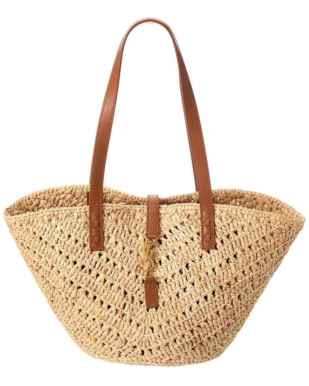 Saint Laurent Panier Small Raffia & Leather Tote in Brown | Lyst