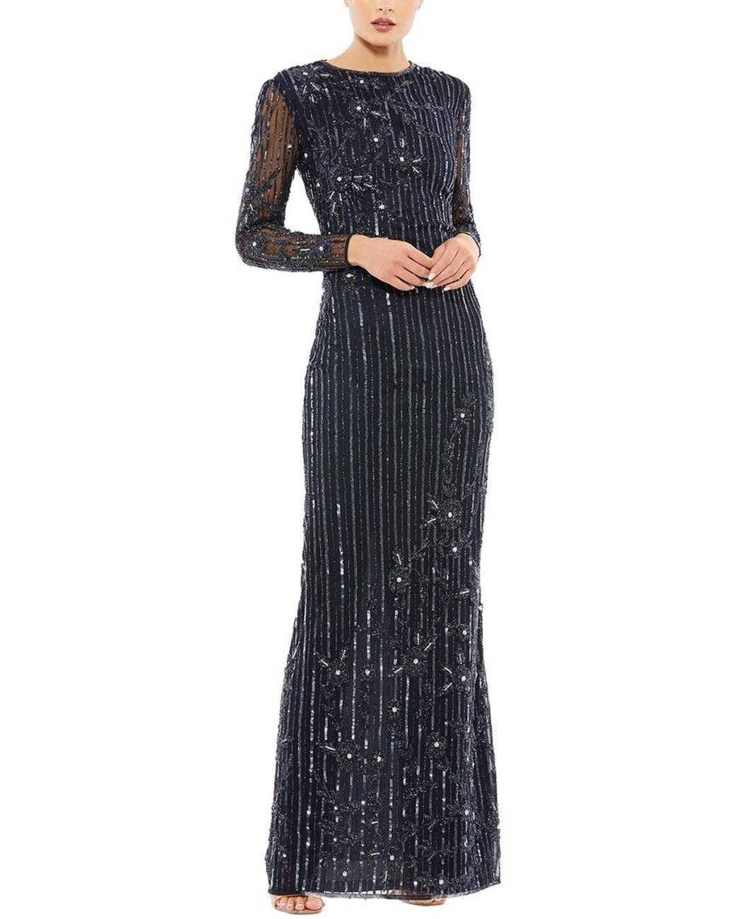 Mac Duggal Embellished High Neck Illusion Column Gown in Blue | Lyst UK