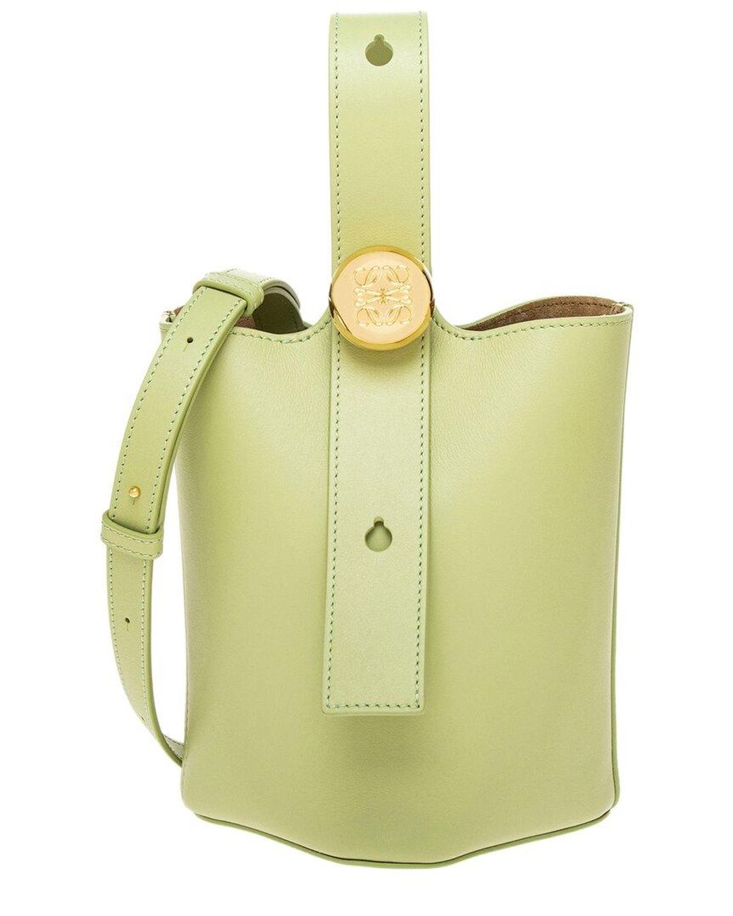 Loewe Pebble Mini Leather Bucket Bag in Green | Lyst
